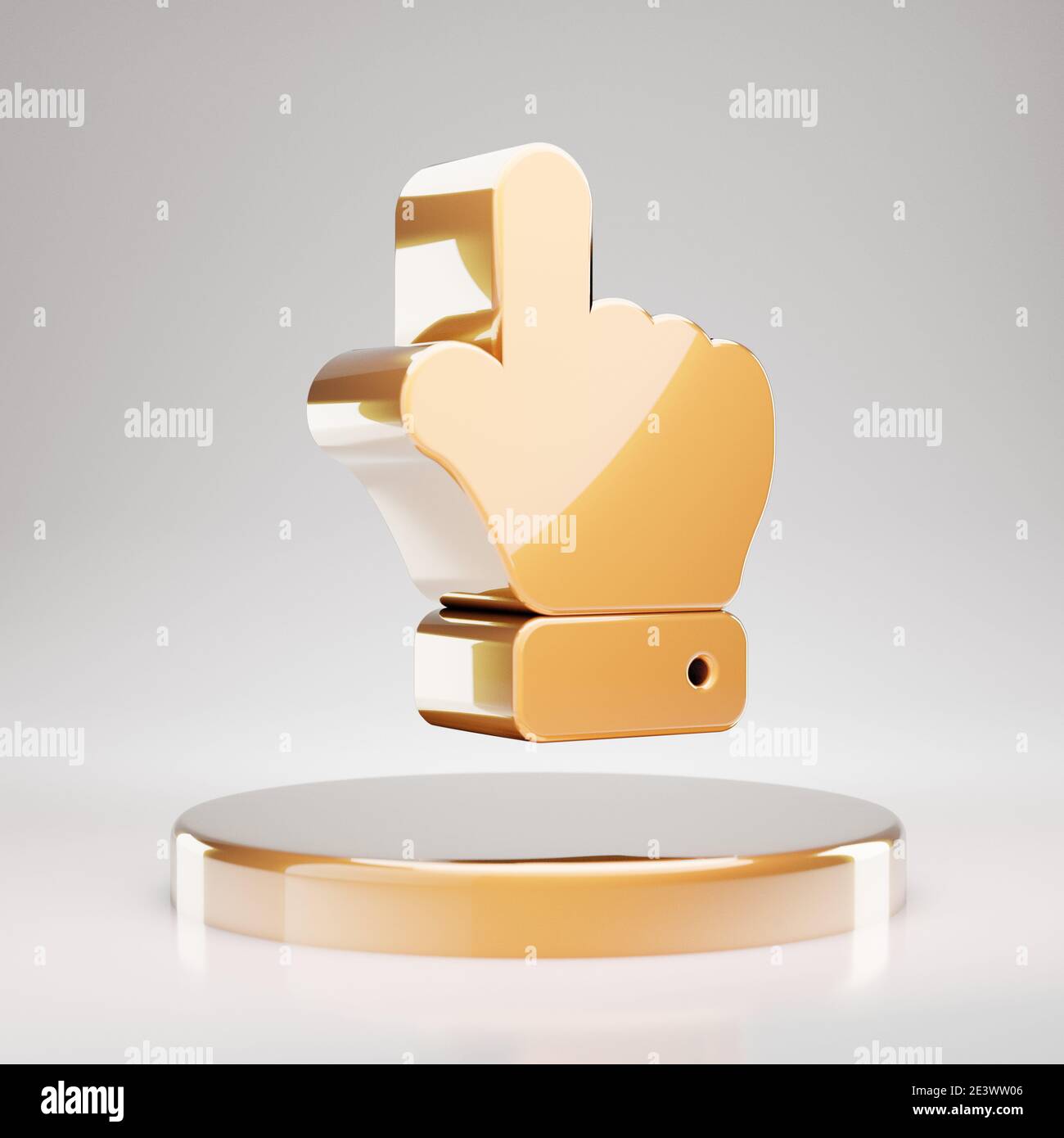 Hand Point Up icon. Yellow Gold Hand Point Up symbol on golden podium ...