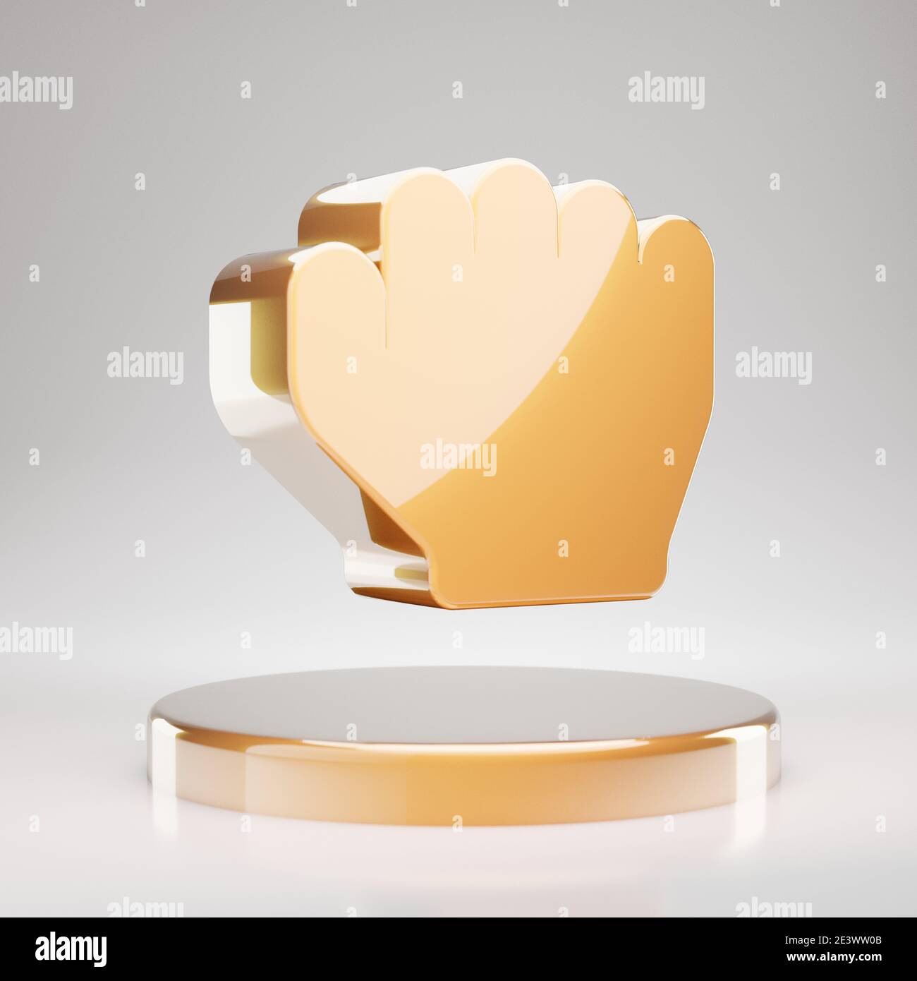 Hand Rock icon. Yellow Gold Hand Rock symbol on golden podium. 3D ...
