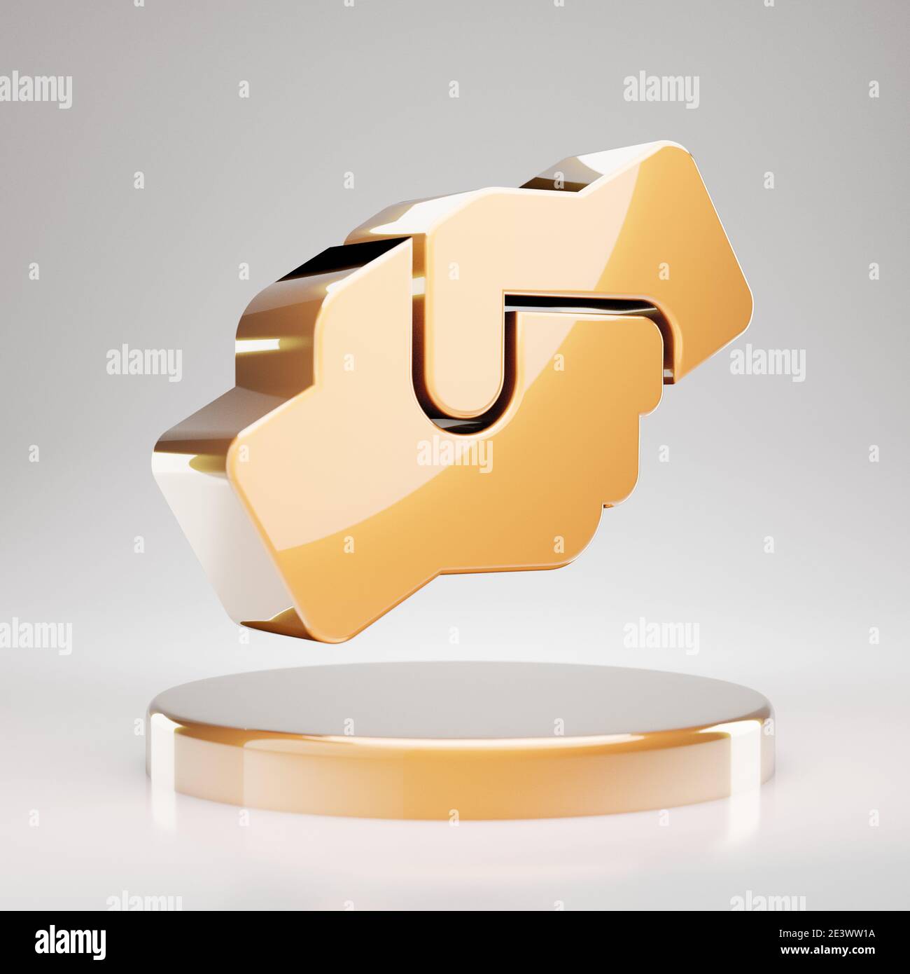 Hands Helping icon. Yellow Gold Hands Helping symbol on golden podium ...