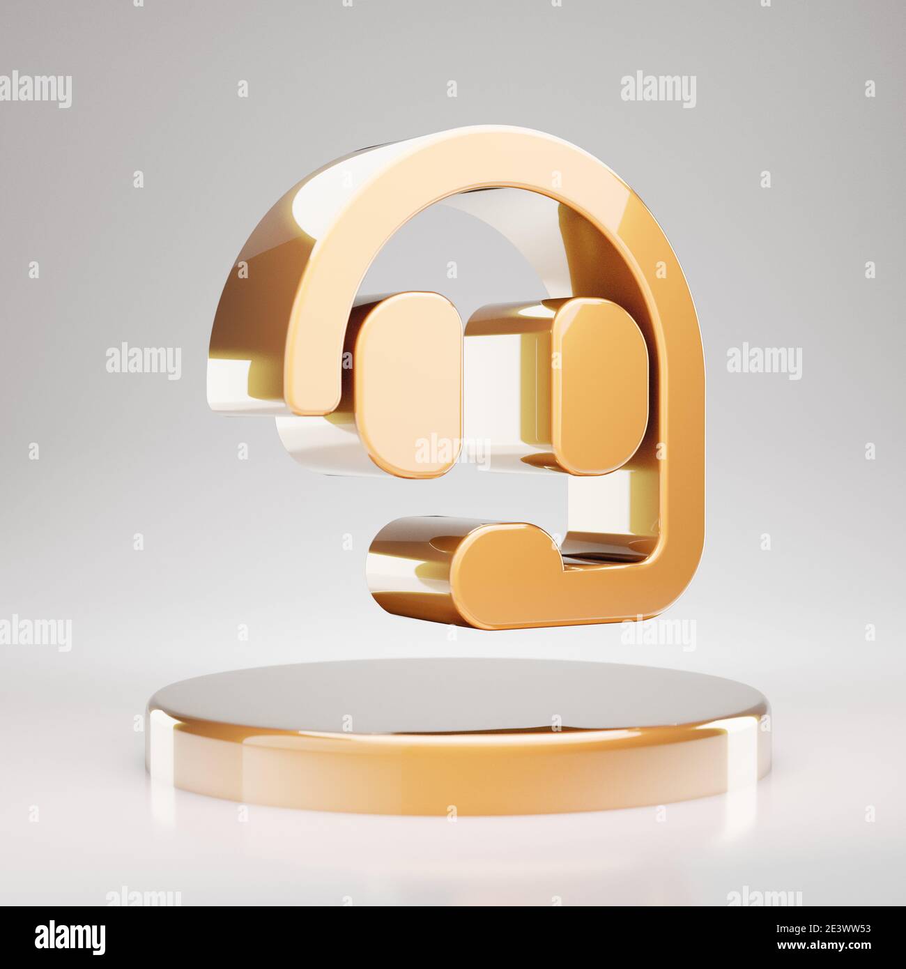 Headset icon. Yellow Gold Headset symbol on golden podium. 3D rendered ...