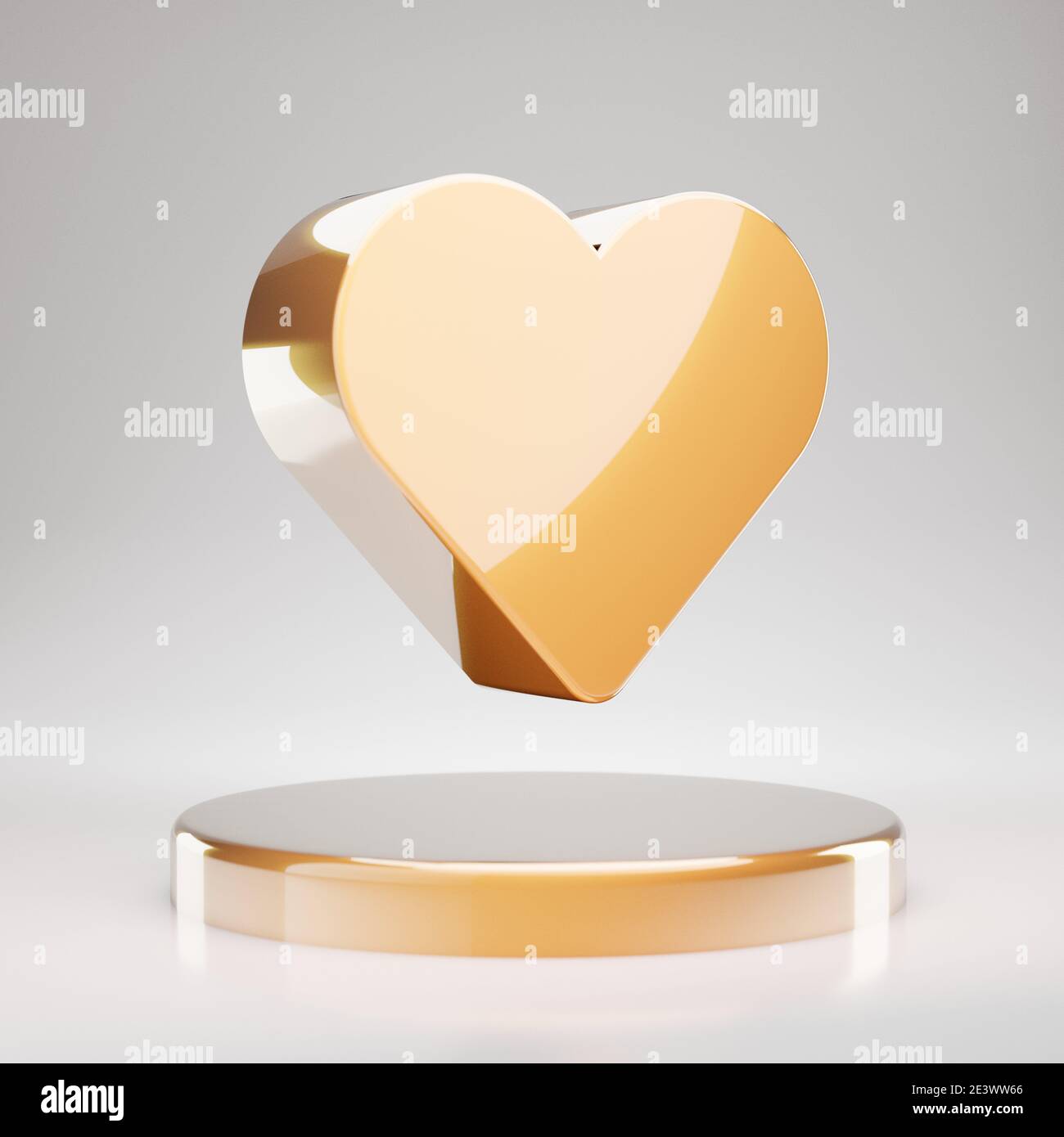 Heart icon. Yellow Gold Heart symbol on golden podium. 3D rendered ...