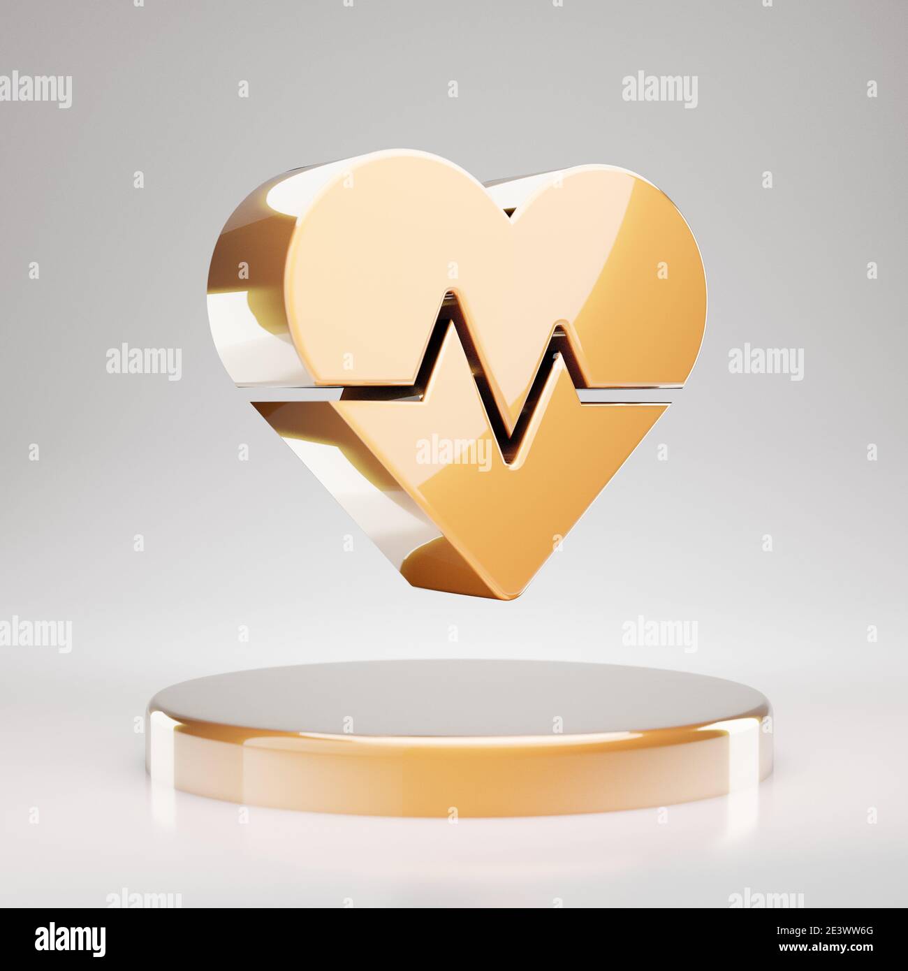 Heartbeat icon. Yellow Gold Heartbeat symbol on golden podium. 3D ...
