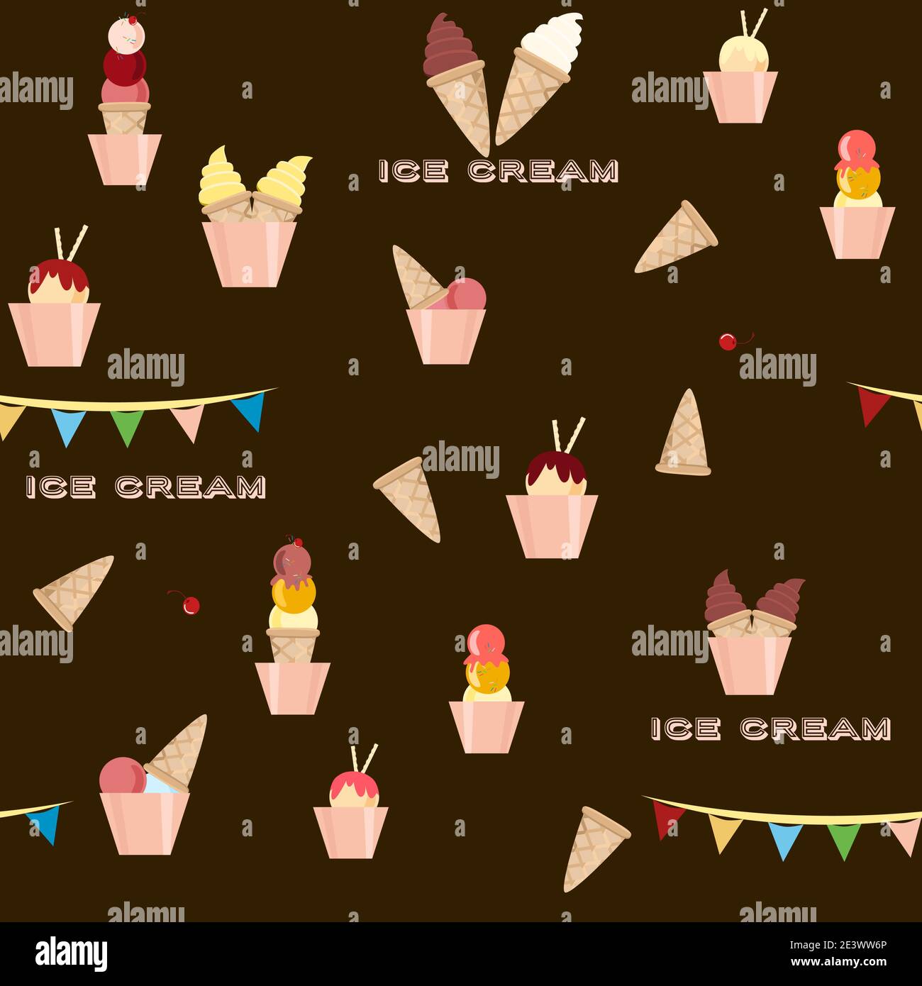 Ice cream, colorful, different desserts, varieties. Flat design. Vector ...