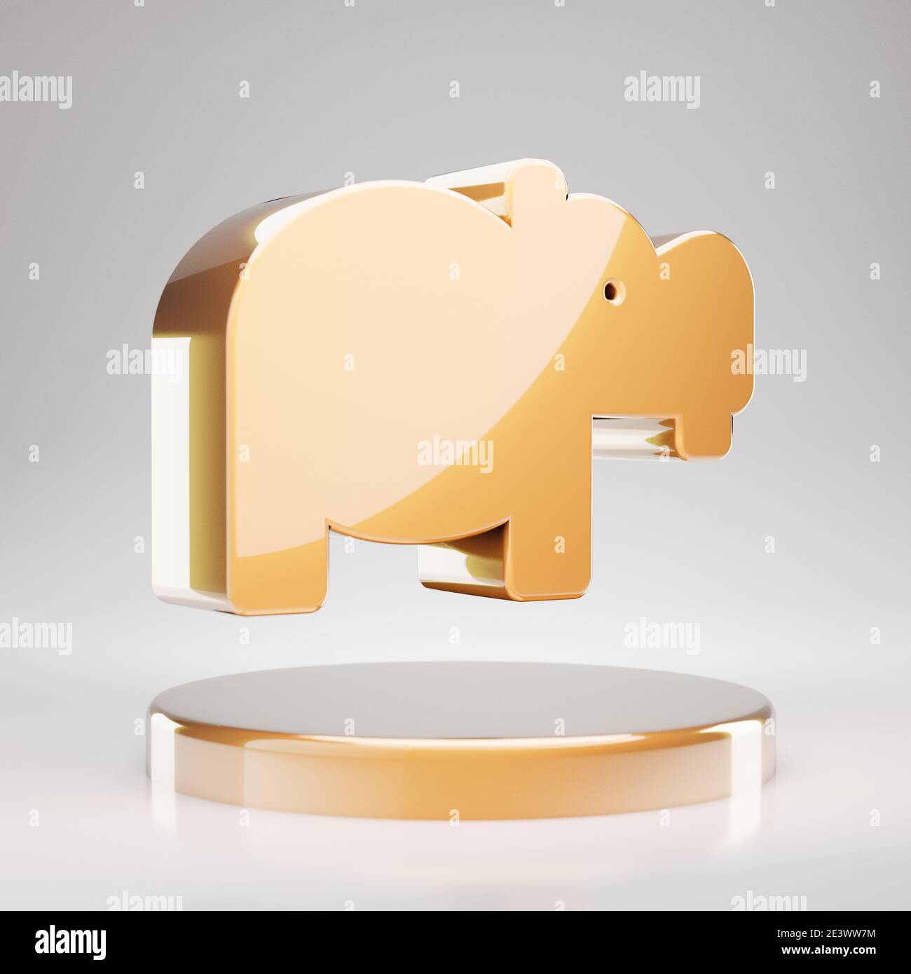 Hippo icon. Yellow Gold Hippo symbol on golden podium. 3D rendered ...