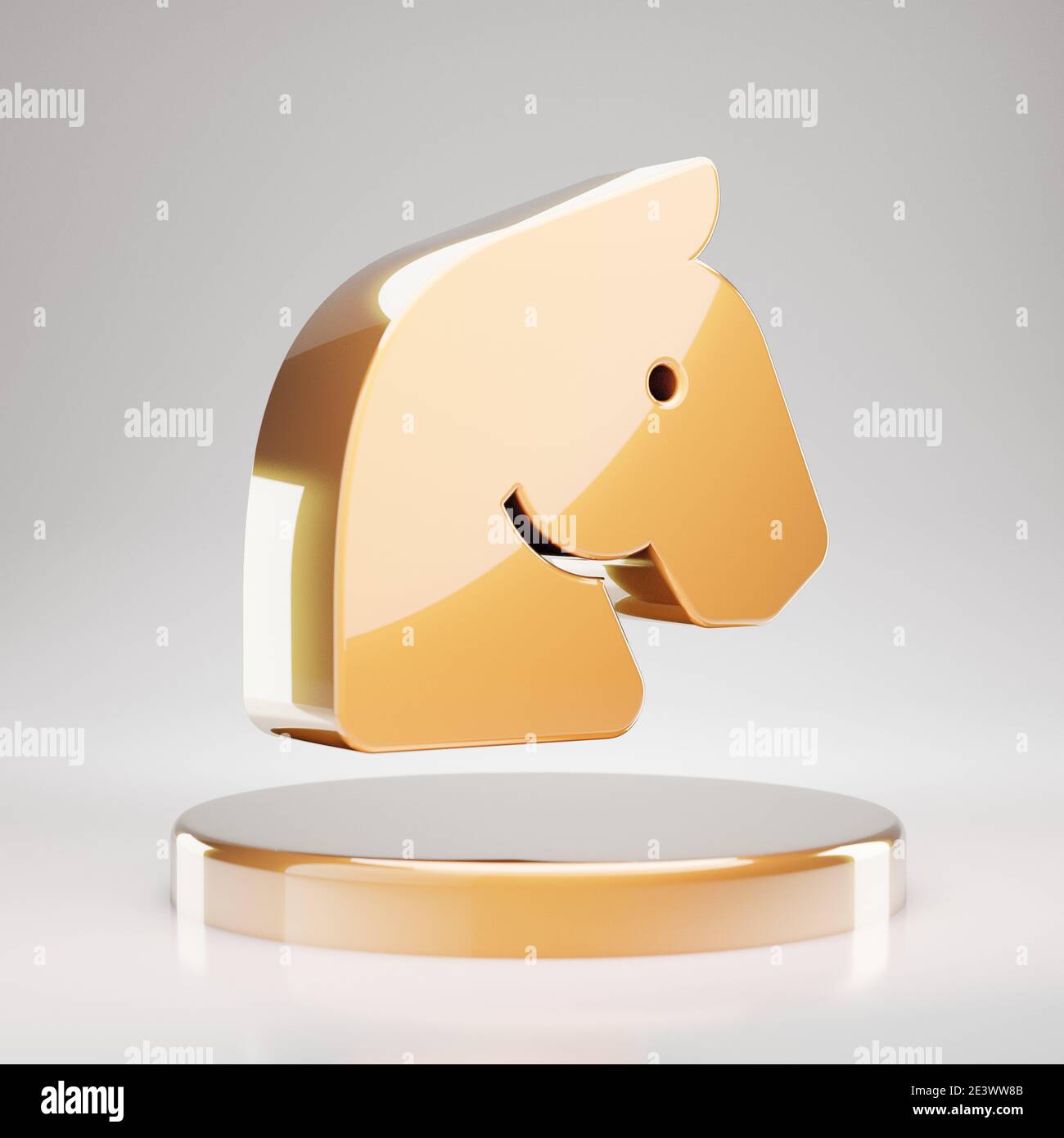 Horse Head icon. Yellow Gold Horse Head symbol on golden podium. 3D ...
