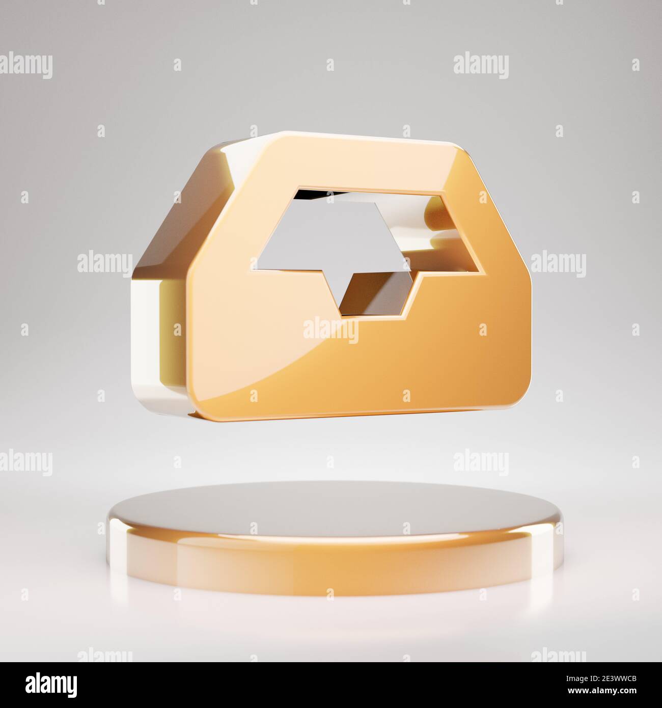 Inbox icon. Yellow Gold Inbox symbol on golden podium. 3D rendered ...