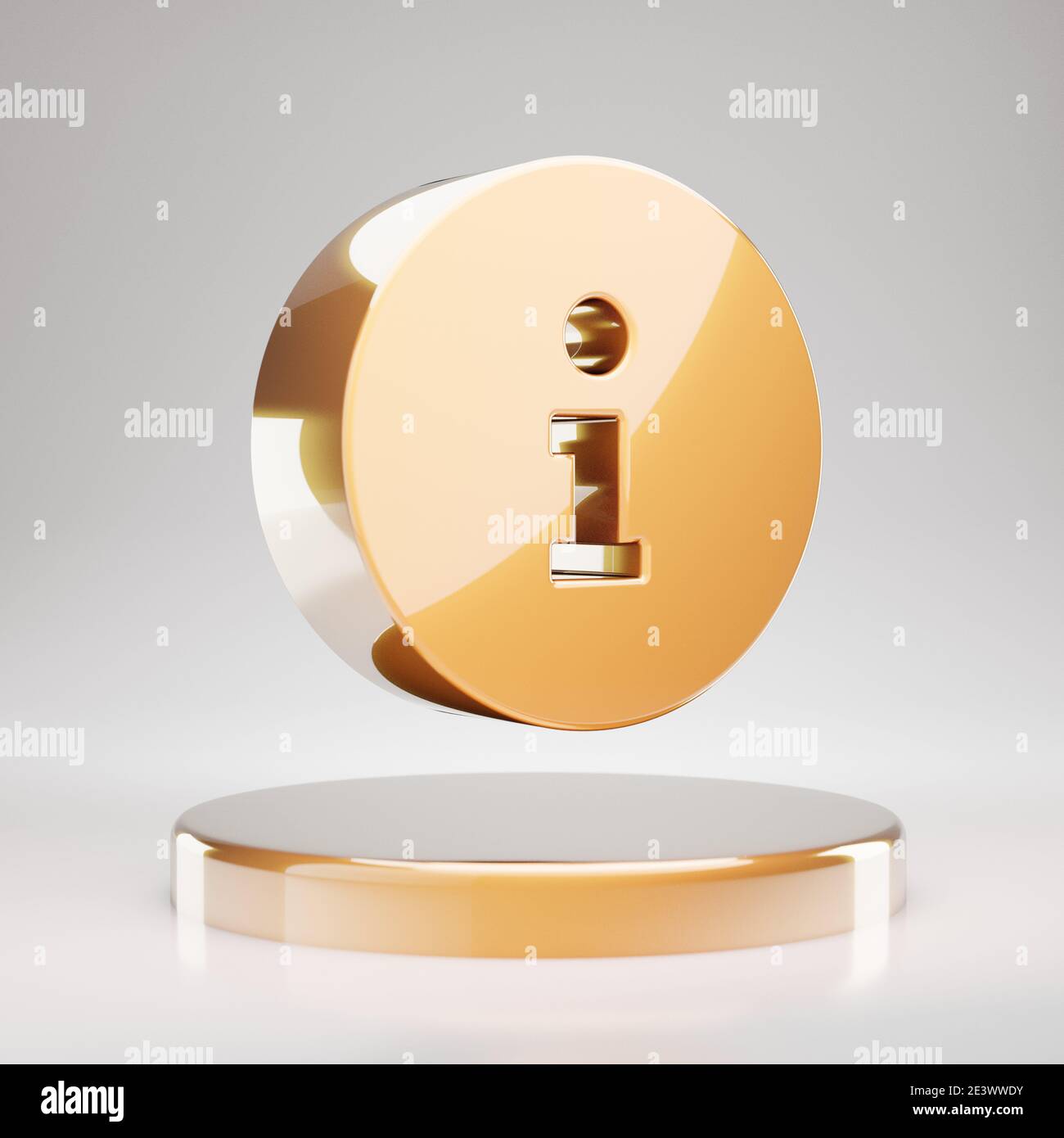 Info Circle icon. Yellow Gold Info Circle symbol on golden podium. 3D ...