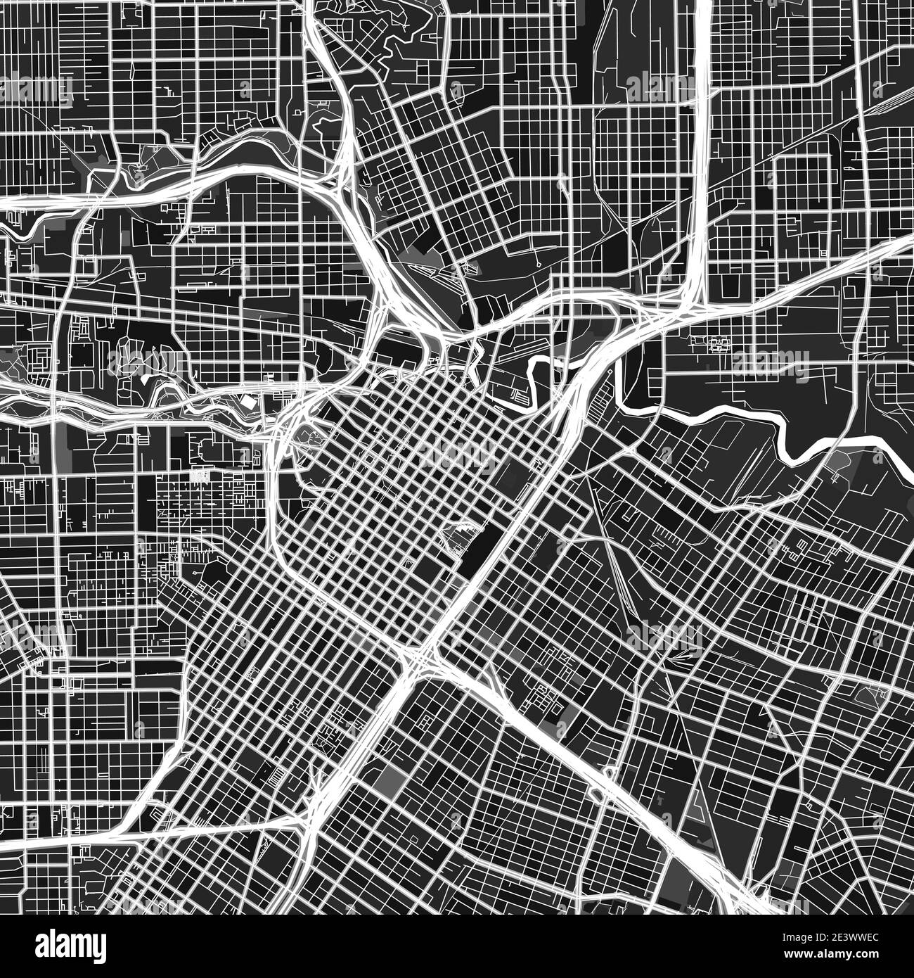 Dark vector art map of Houston, Texas, UnitedStates with fine gray ...