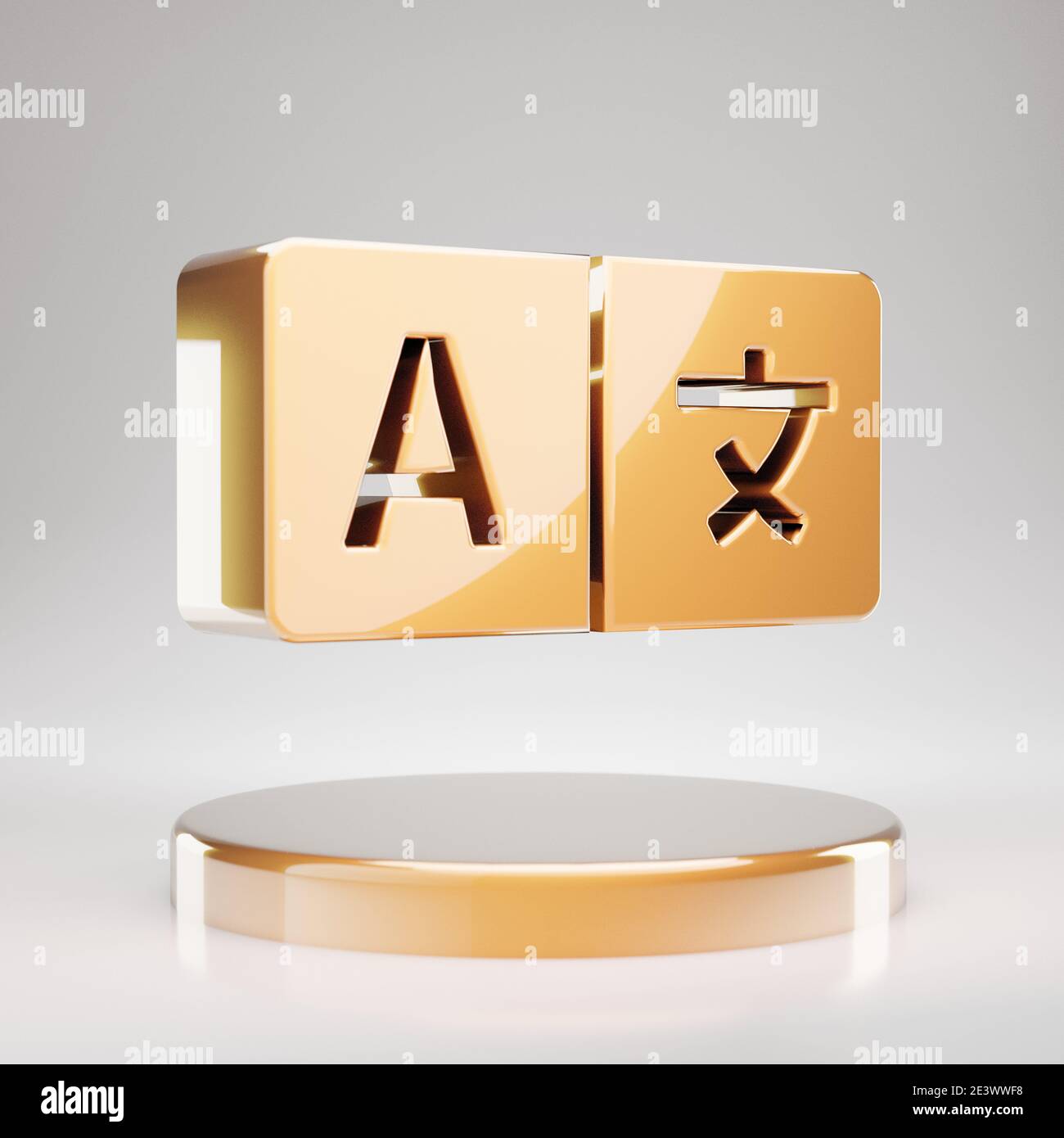 Language icon. Yellow Gold Language symbol on golden podium. 3D ...