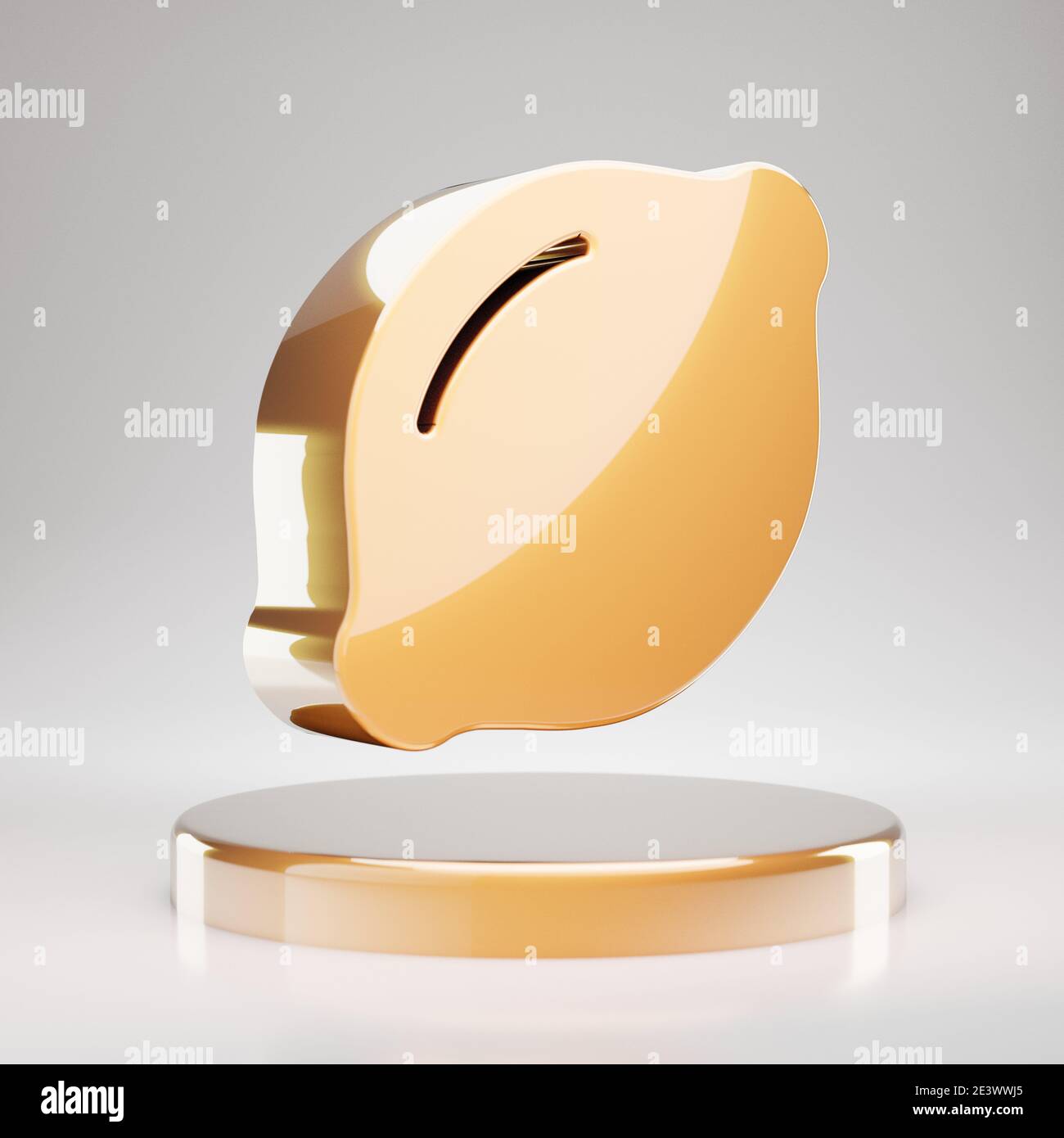 Lemon icon. Yellow Gold Lemon symbol on golden podium. 3D rendered ...