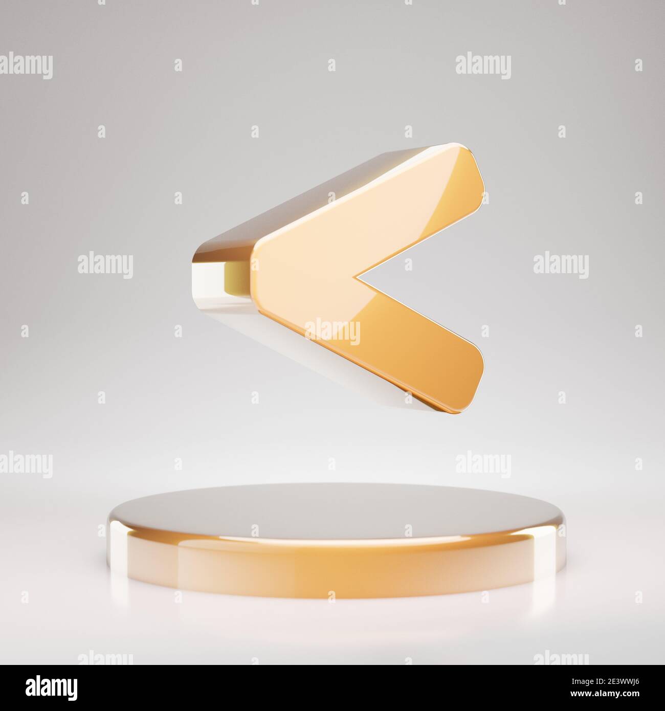 Less Than icon. Yellow Gold Less Than symbol on golden podium. 3D ...