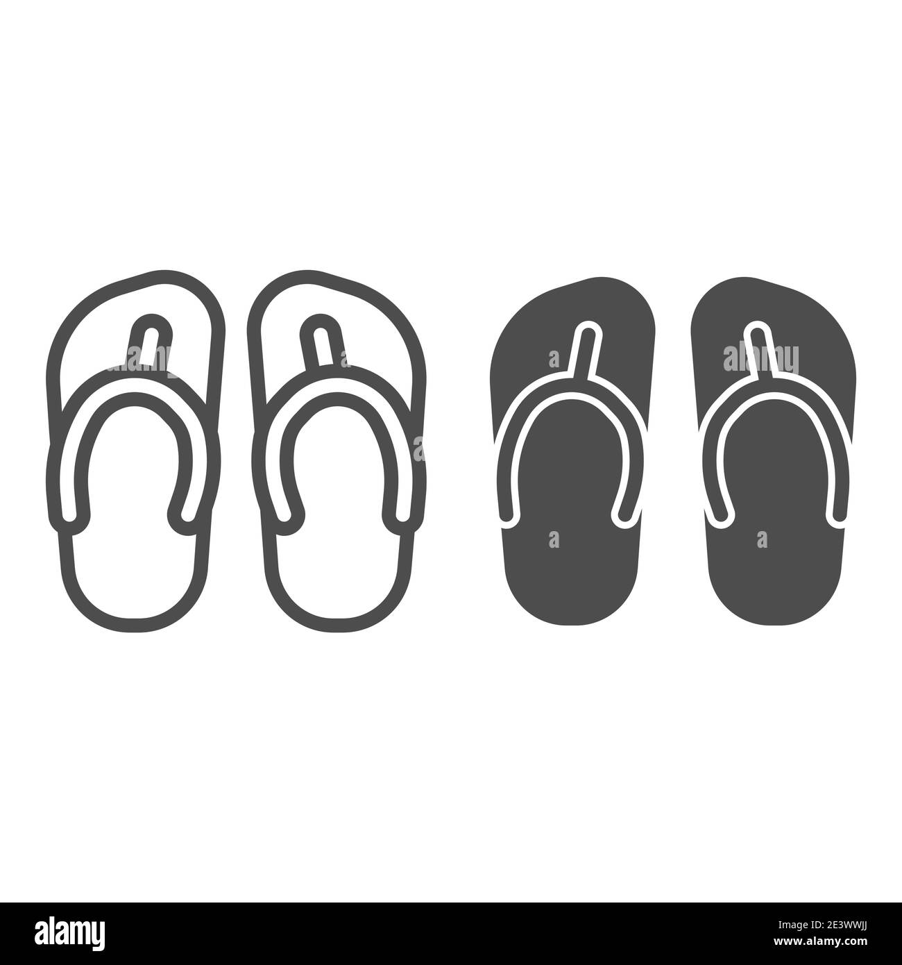 Flip flops line and solid icon, Summer concept, Beach slippers sign on white background, beach ...