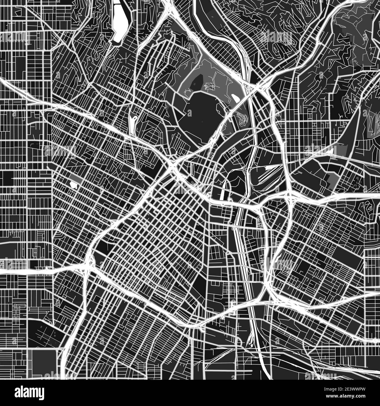 Dark vector art map of LosAngeles, California, UnitedStates with fine ...