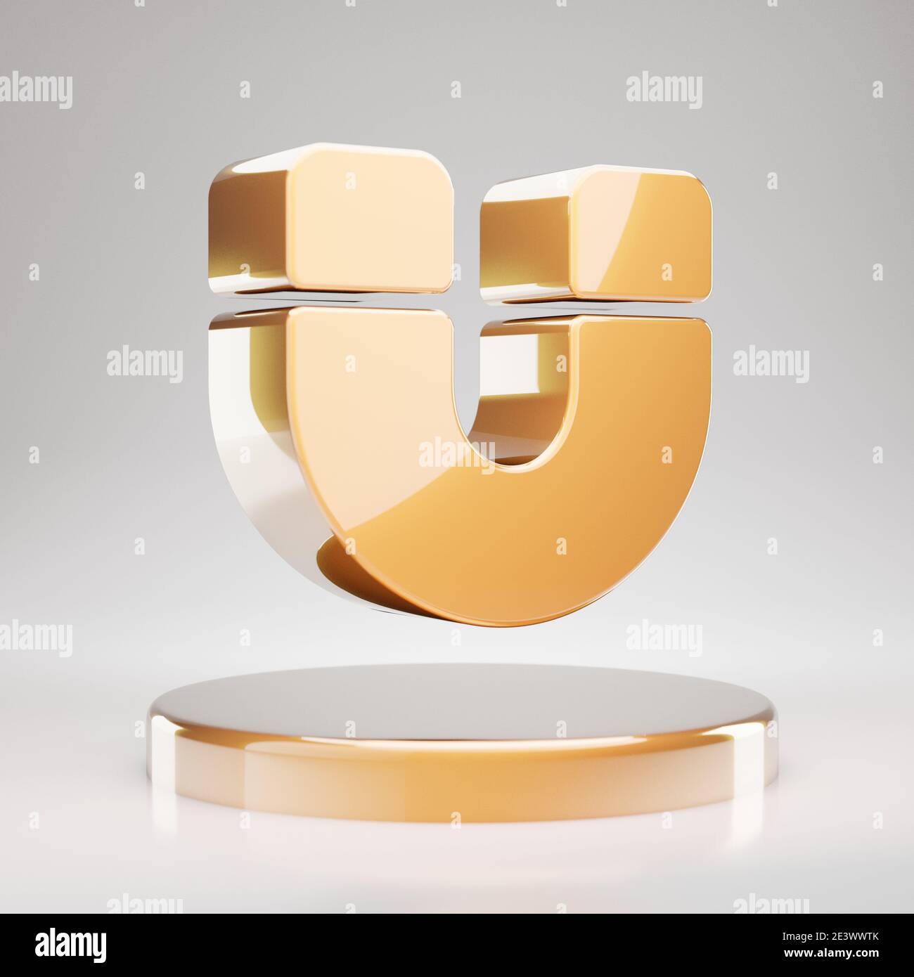 Magnet icon. Yellow Gold Magnet symbol on golden podium. 3D rendered ...
