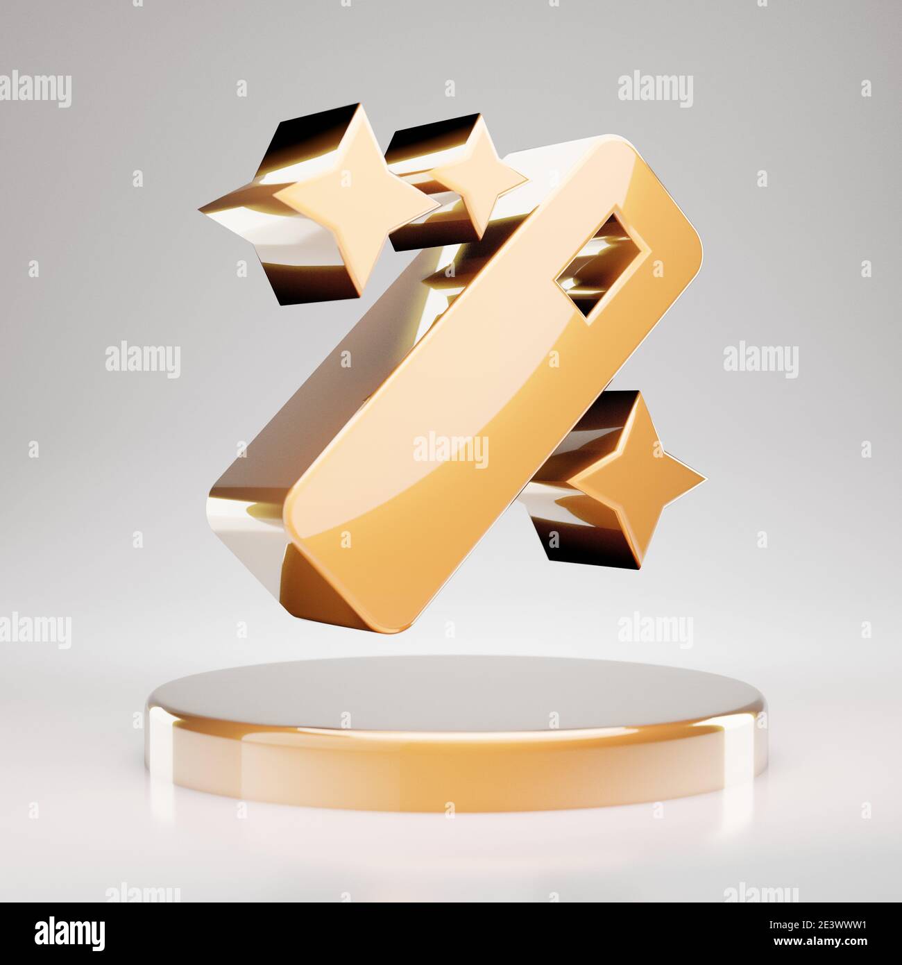 Magic Wand icon. Yellow Gold Magic Wand symbol on golden podium. 3D ...