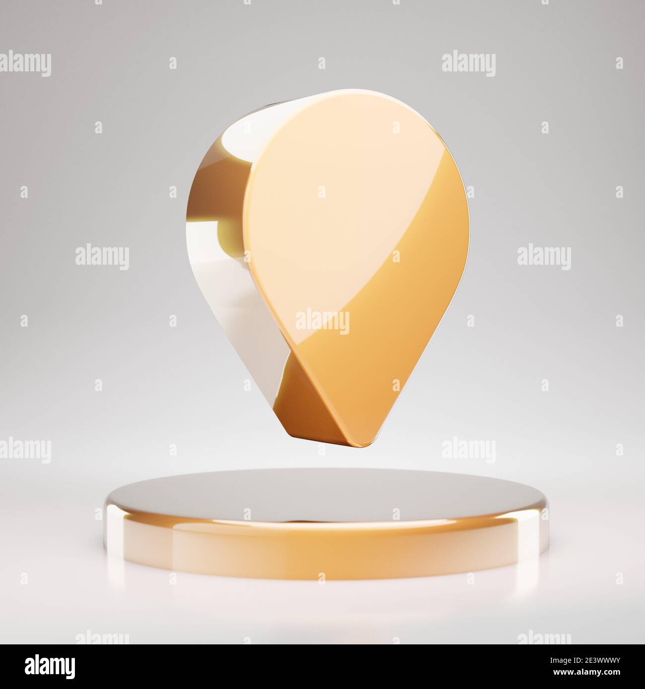 Map Marker icon. Yellow Gold Map Marker symbol on golden podium. 3D ...