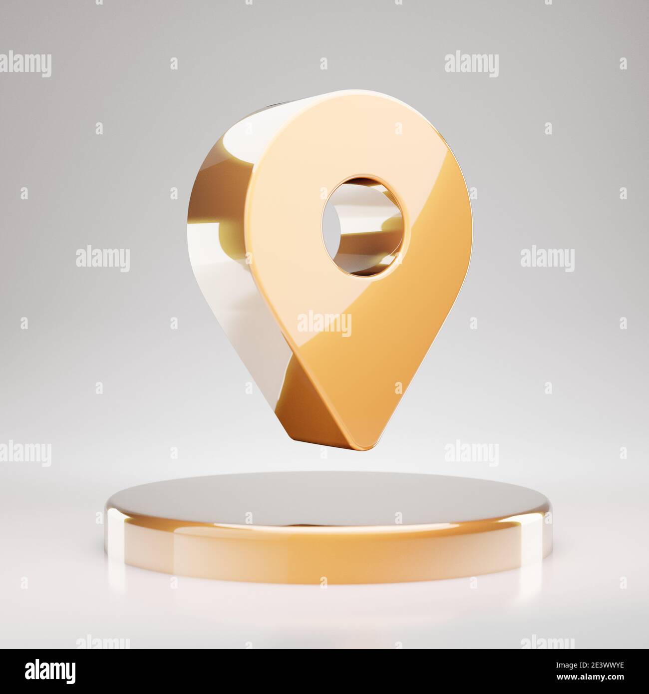 Map Marker icon. Yellow Gold Map Marker symbol on golden podium. 3D ...