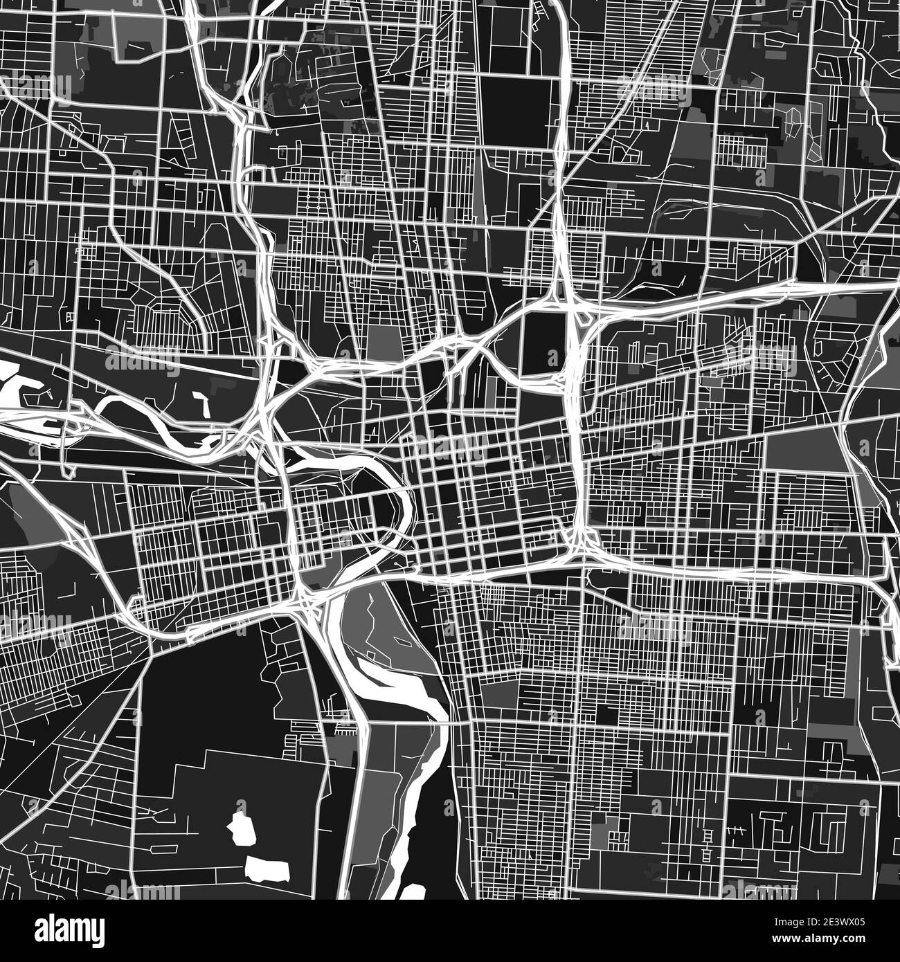 Dark vector art map of Columbus, Ohio, UnitedStates with fine gray ...