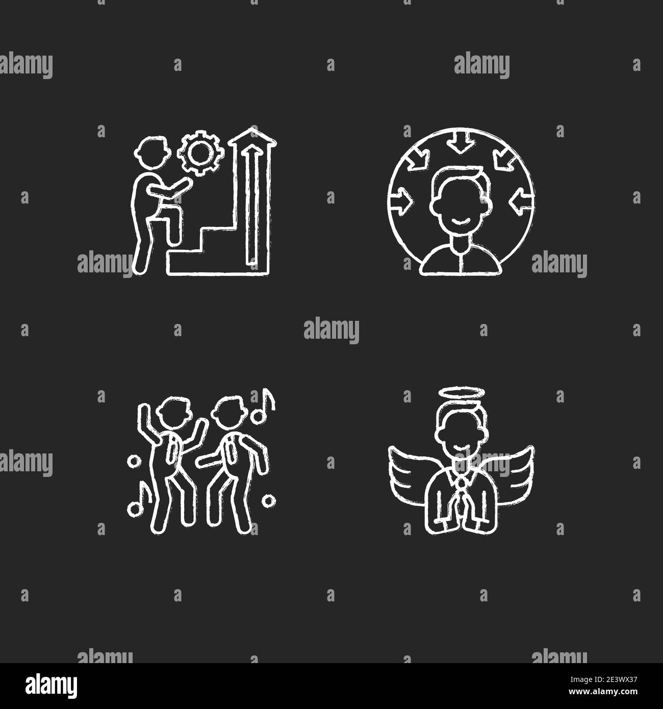 Business vision chalk white icons set on black background Stock Vector ...