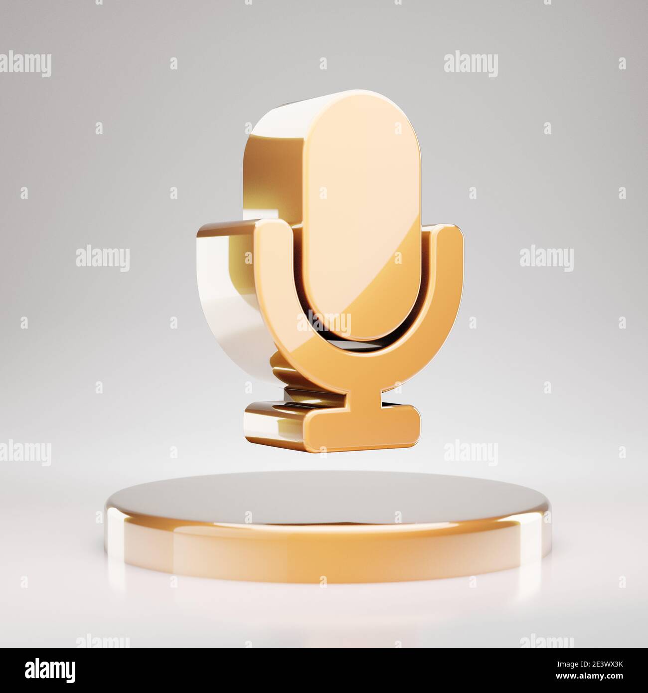 Microphone icon. Yellow Gold Microphone symbol on golden podium. 3D ...