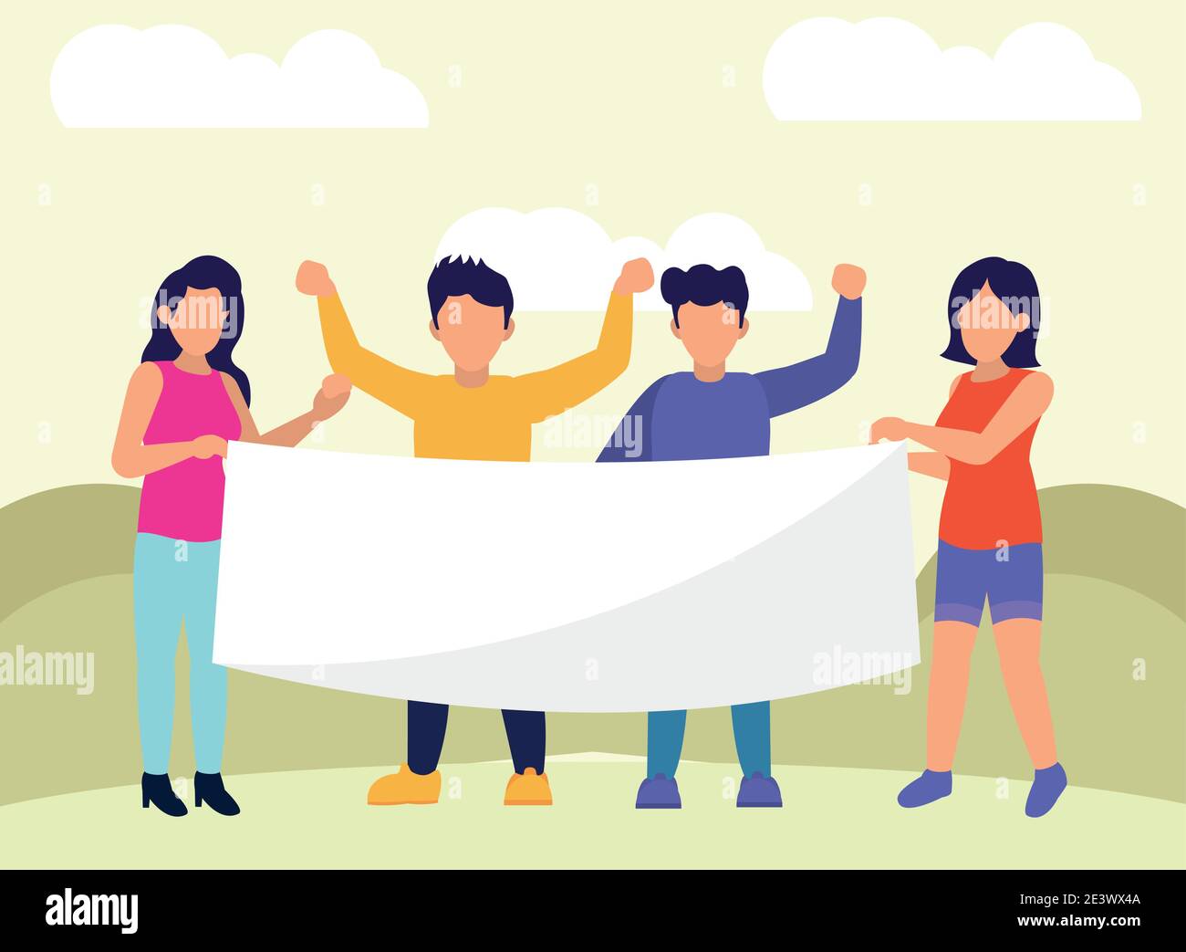 Protest people with banner design, Manifestation activist and ...