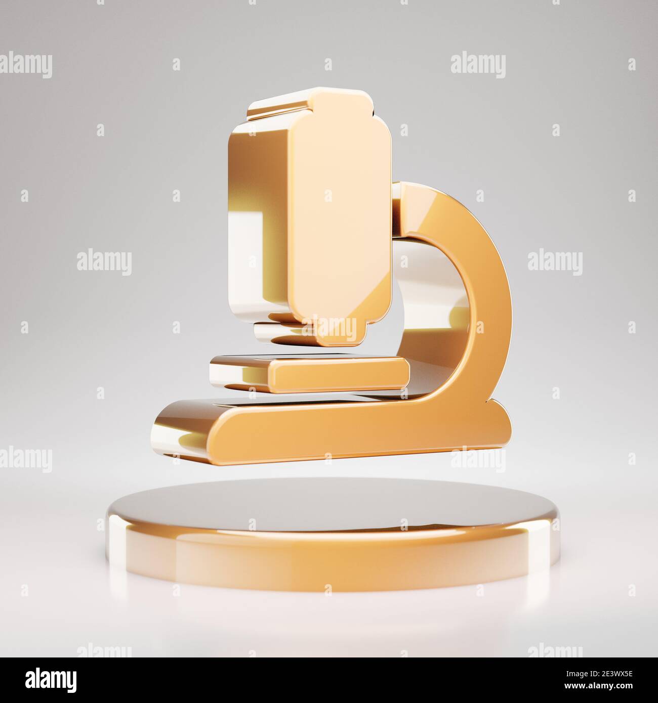 Microscope icon. Yellow Gold Microscope symbol on golden podium. 3D ...