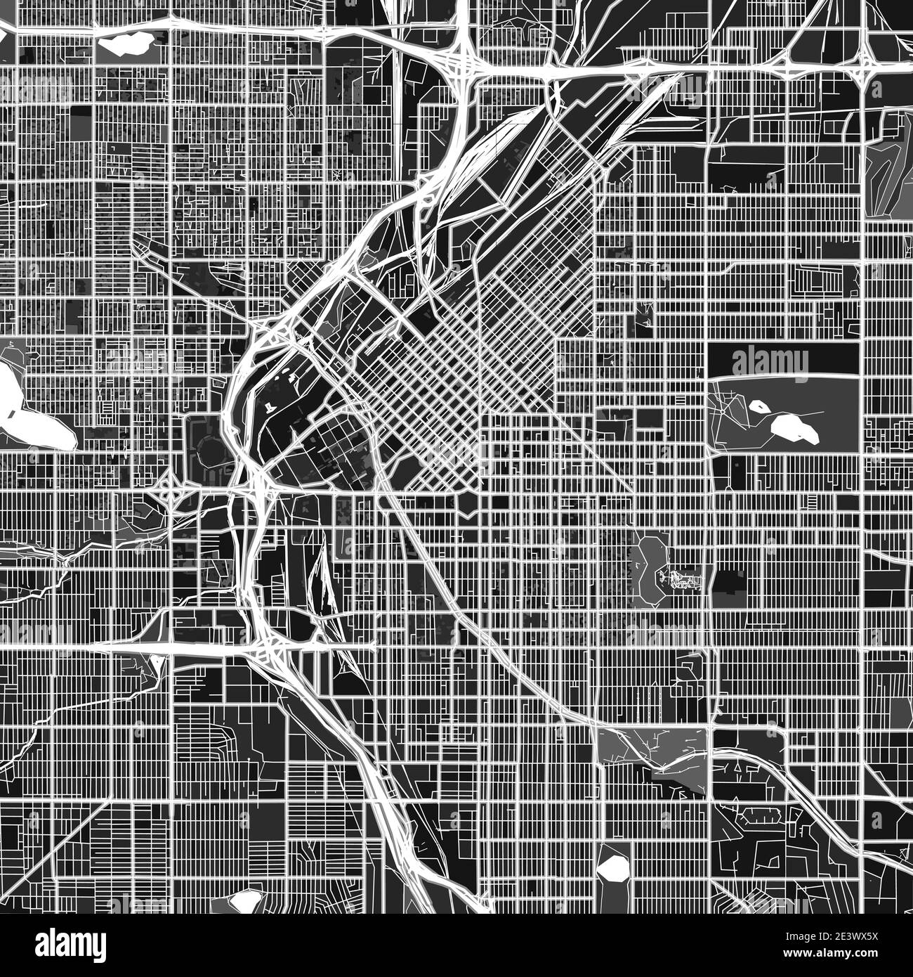 Dark vector art map of Denver, Colorado, UnitedStates with fine gray ...