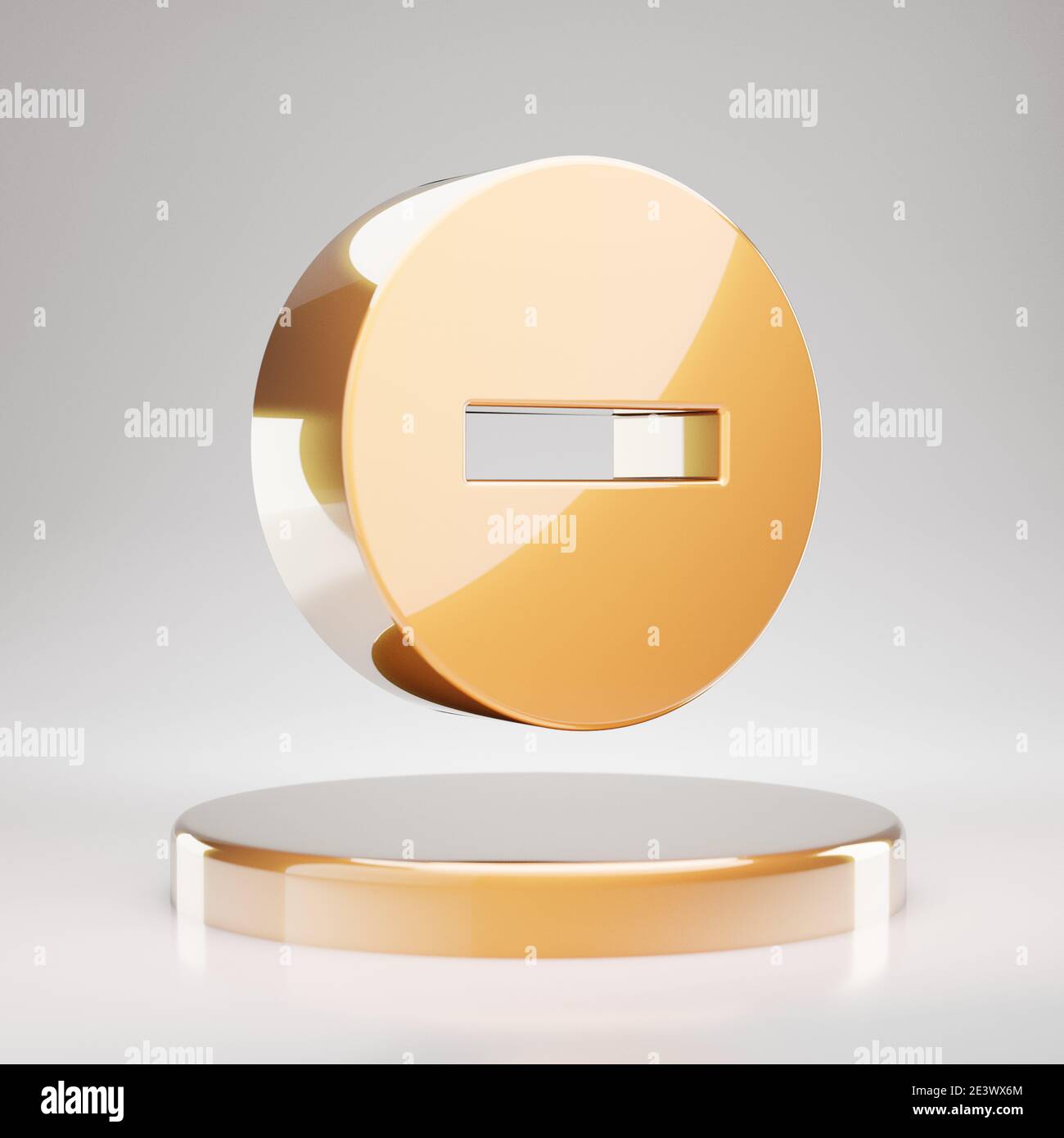 Minus Circle icon. Yellow Gold Minus Circle symbol on golden podium. 3D ...