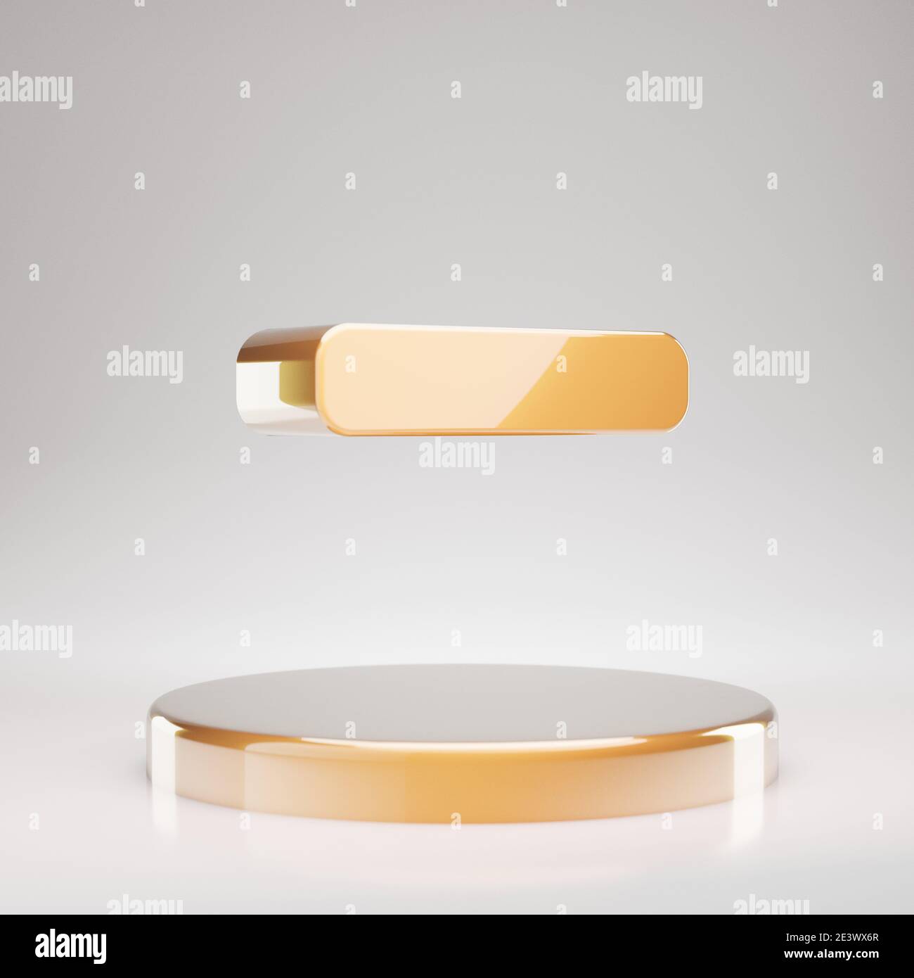Minus icon. Yellow Gold Minus symbol on golden podium. 3D rendered ...