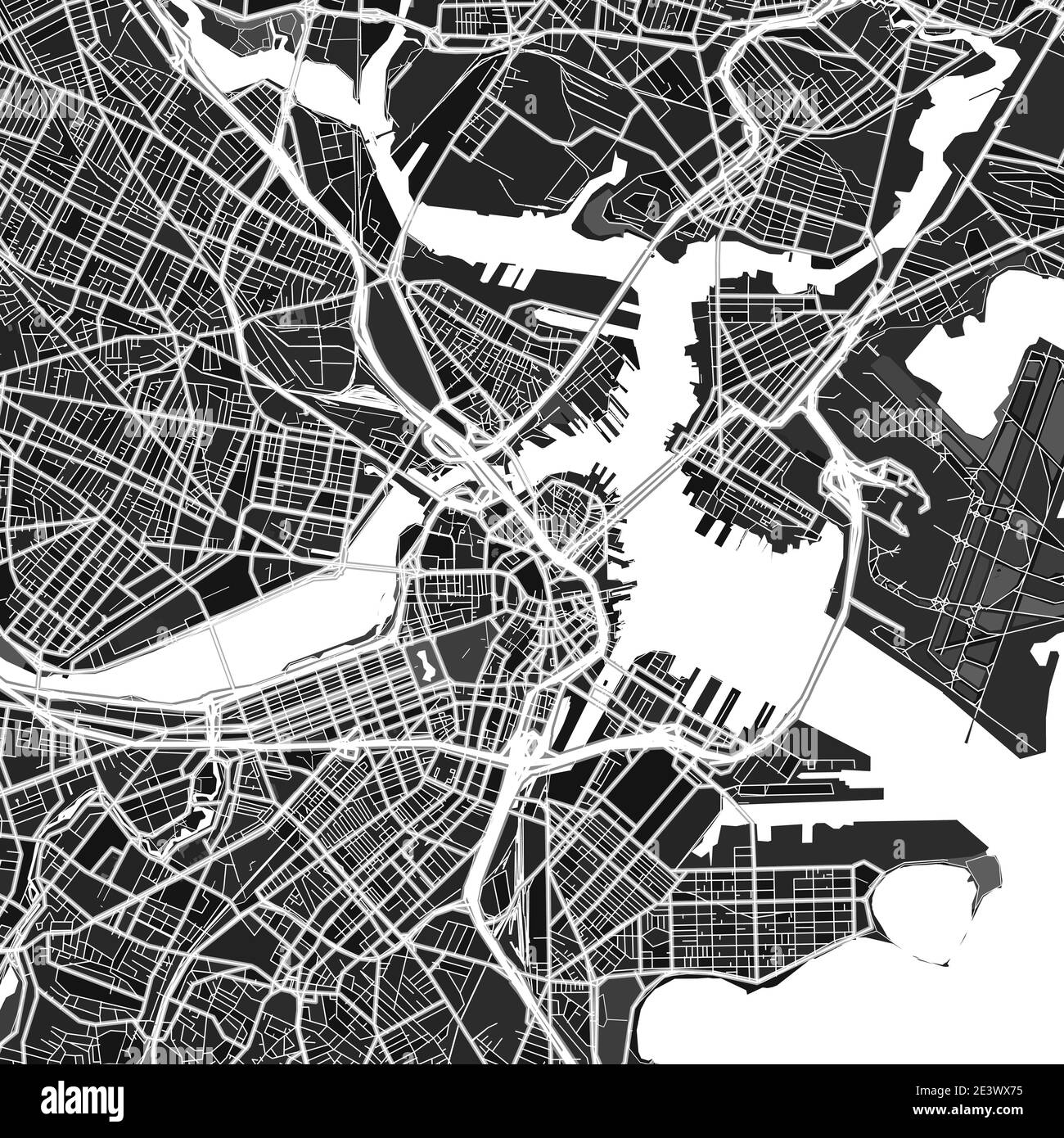 Dark vector art map of Boston, Massachusetts, UnitedStates with fine ...