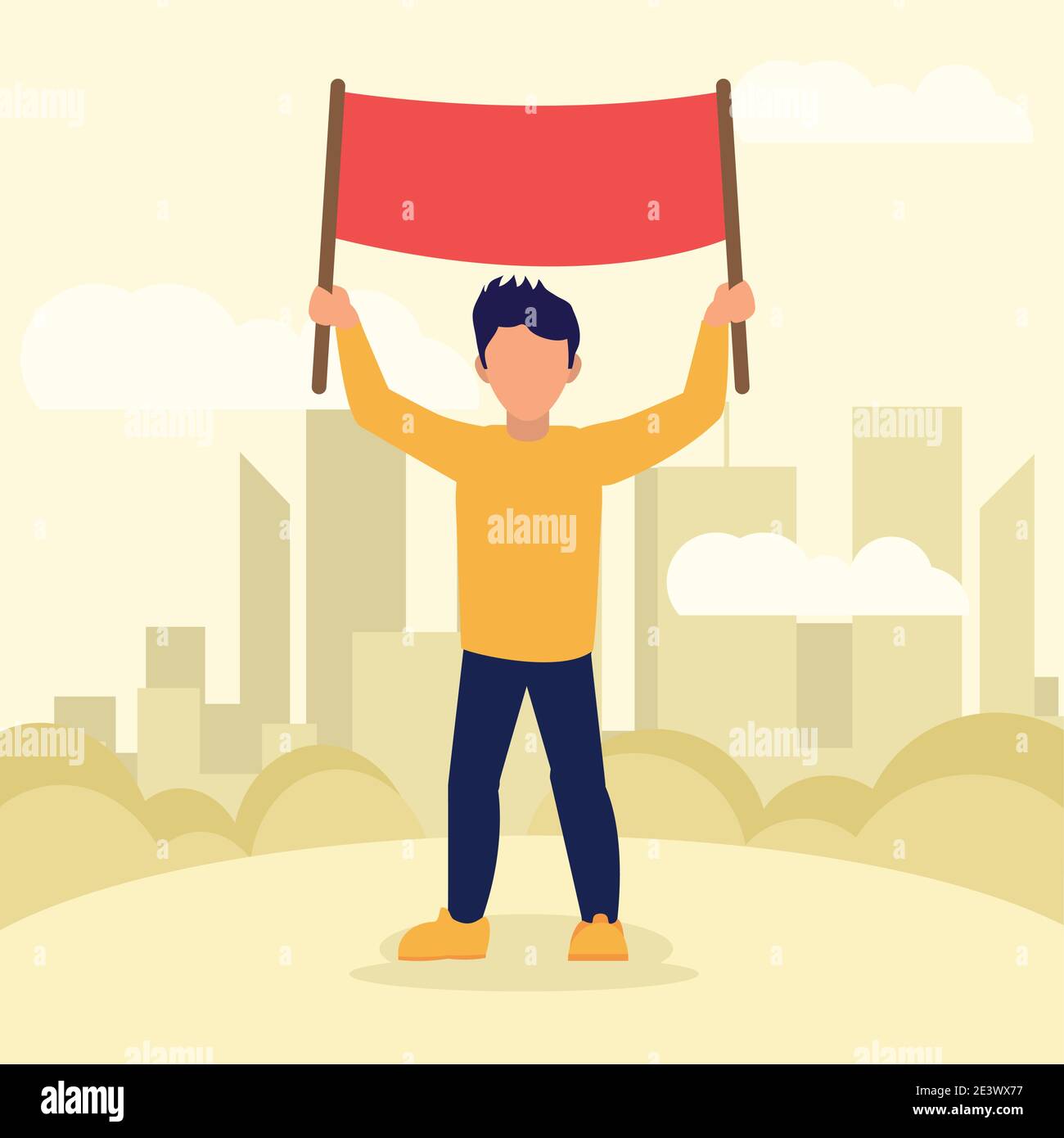 Protest man with banner at park design, Manifestation activist and ...