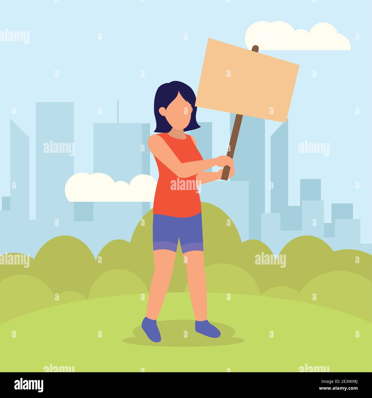 Protest woman with banner at park design, Manifestation activist and ...