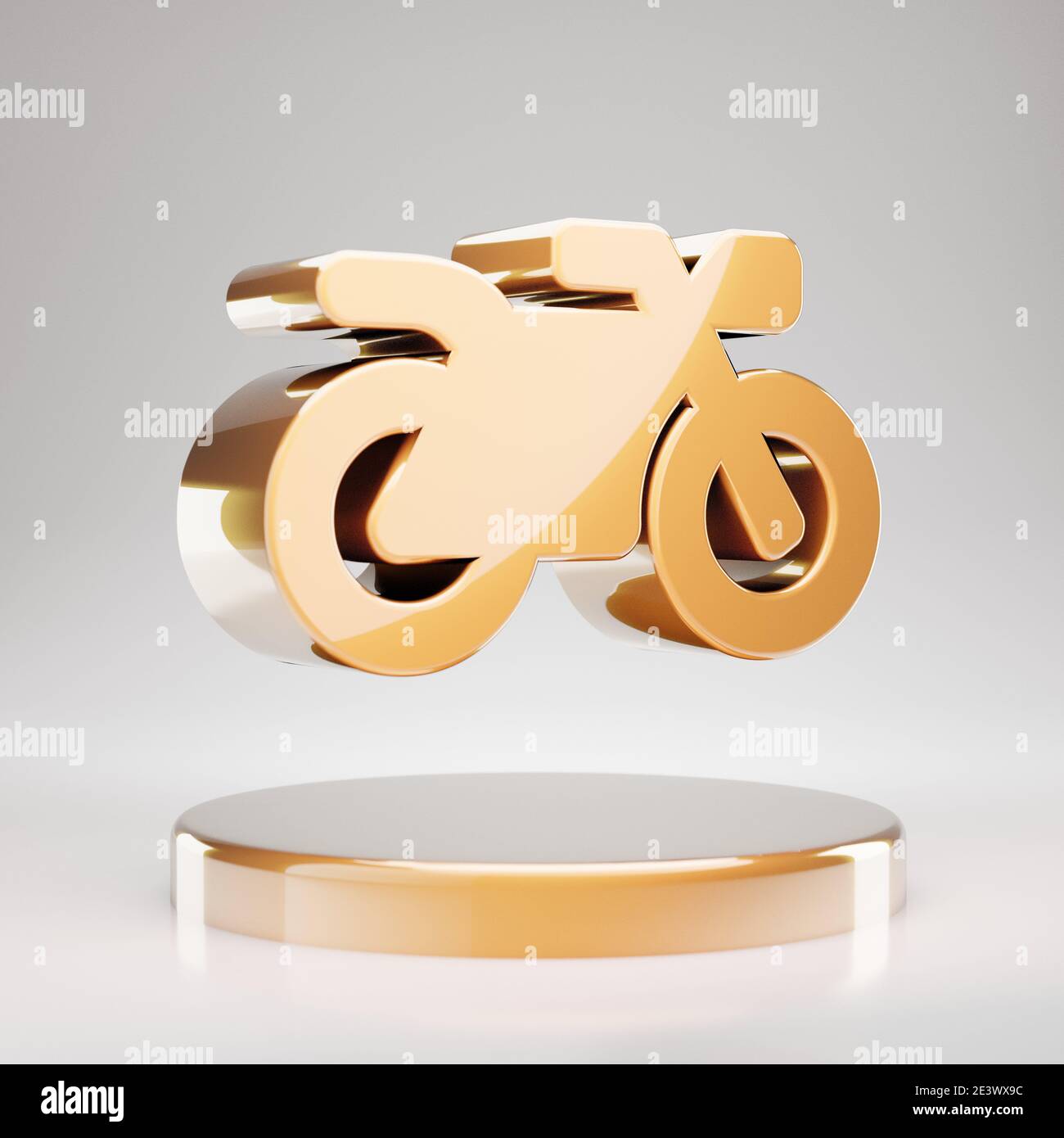 Motorcycle icon. Yellow Gold Motorcycle symbol on golden podium. 3D ...