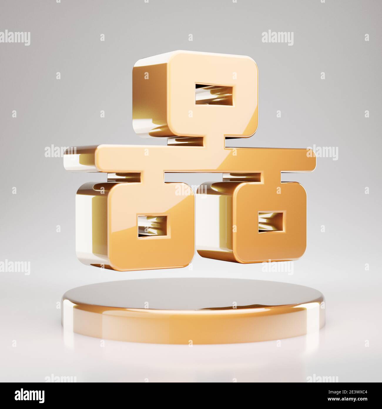 Network icon. Yellow Gold Network symbol on golden podium. 3D rendered ...