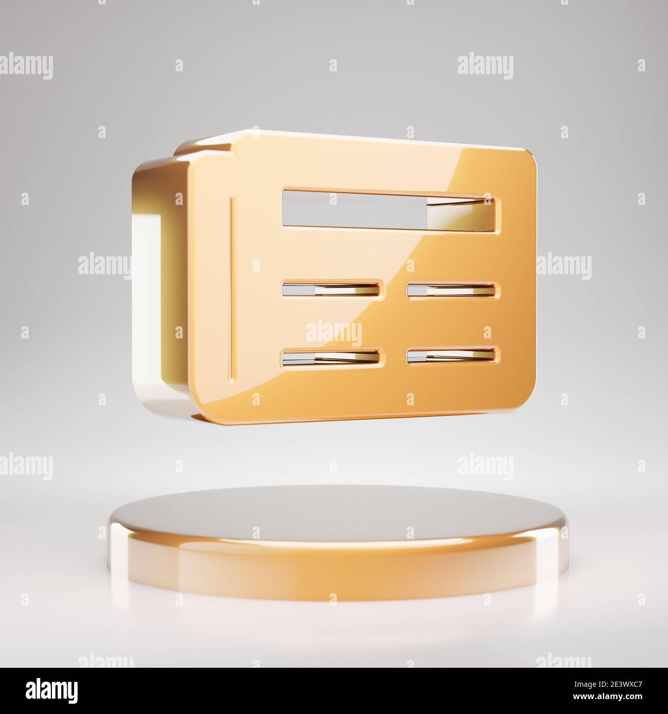 Newspaper icon. Yellow Gold Newspaper symbol on golden podium. 3D ...