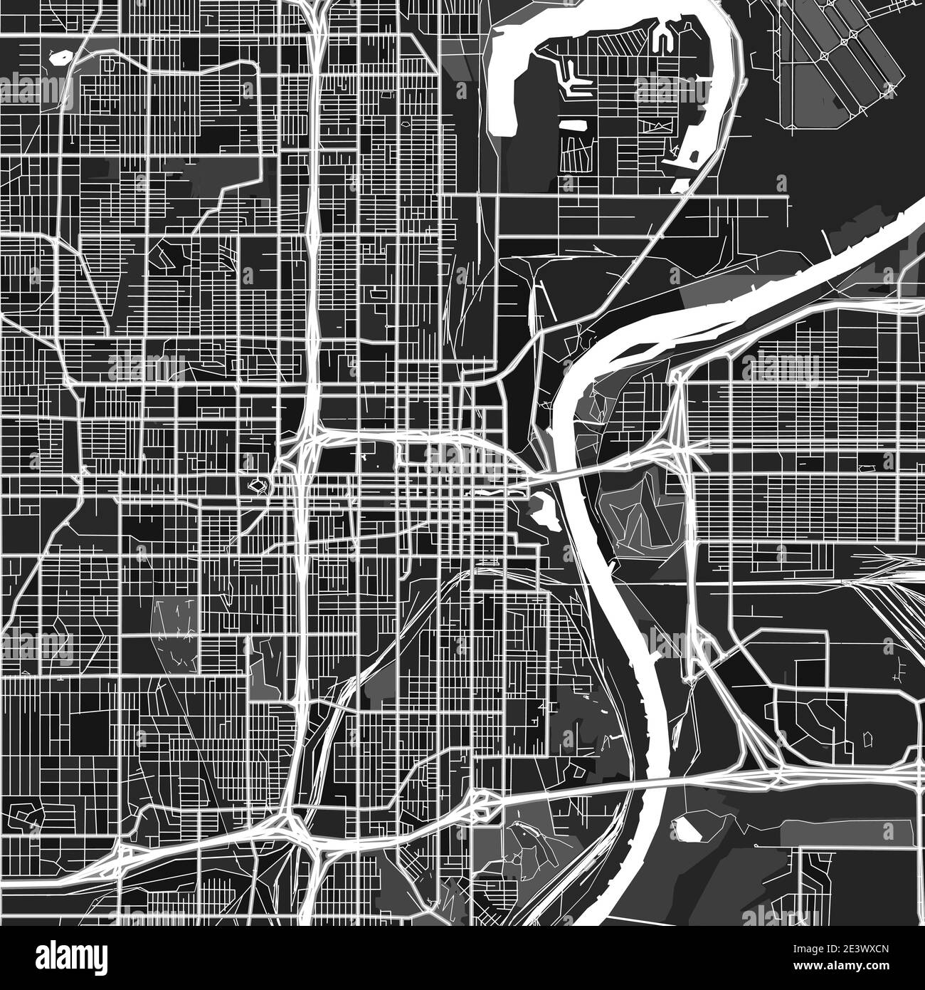 Dark vector art map of Omaha, Nebraska, UnitedStates with fine gray ...