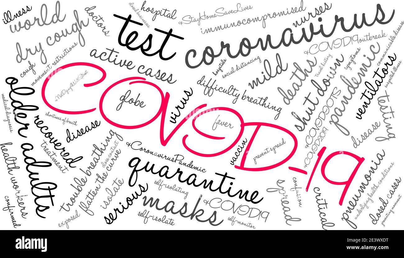 COVID-19 word cloud on a white background Stock Vector Image & Art - Alamy