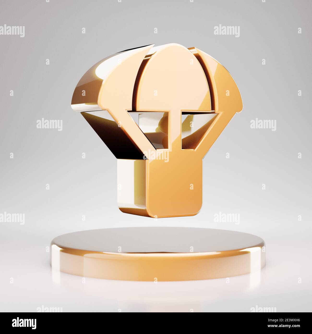 Parachute Box icon. Yellow Gold Parachute Box symbol on golden podium ...