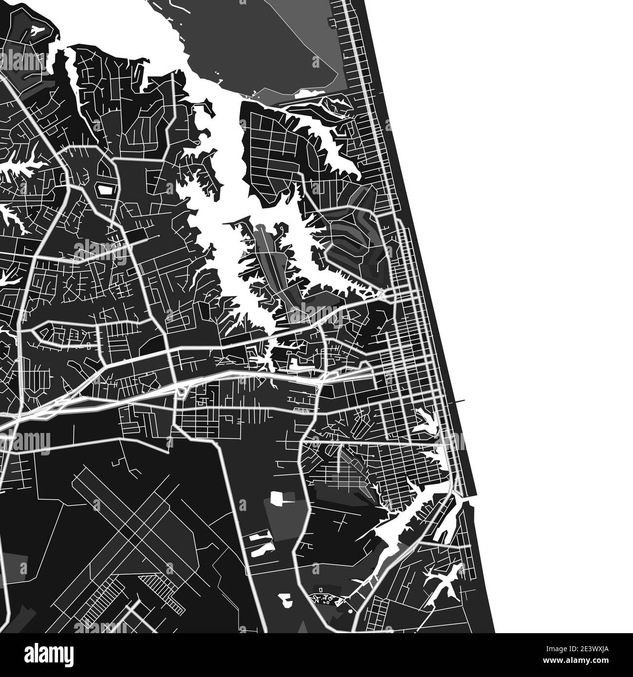 Dark vector art map of VirginiaBeach, Virginia, UnitedStates with fine ...