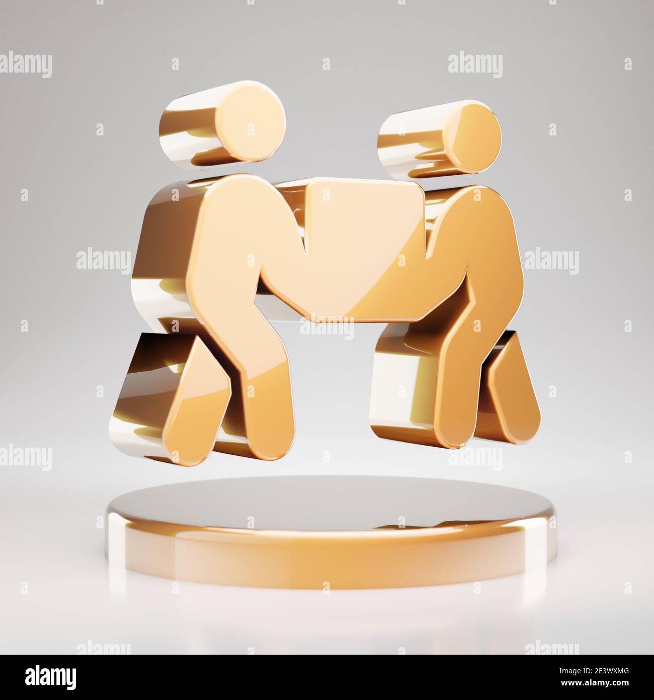 People Carry icon. Yellow Gold People Carry symbol on golden podium. 3D ...