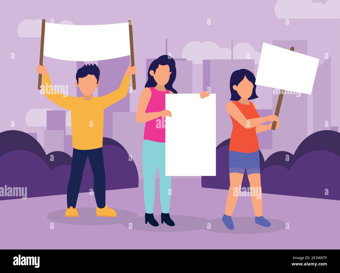 Protest people with banners at park design, Manifestation activist and ...