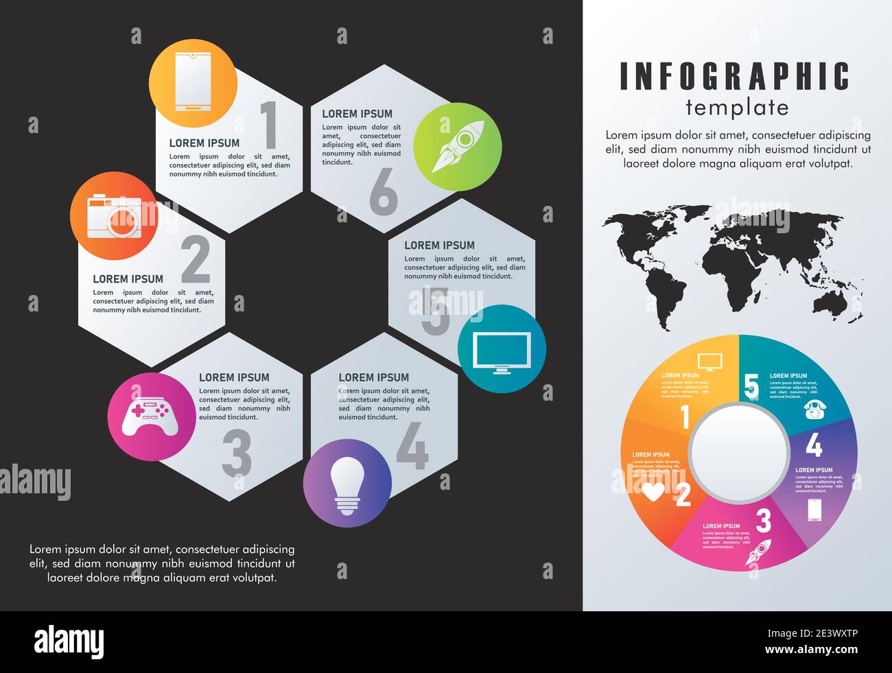 statistics infographics steps with eart planet maps in gray and black ...