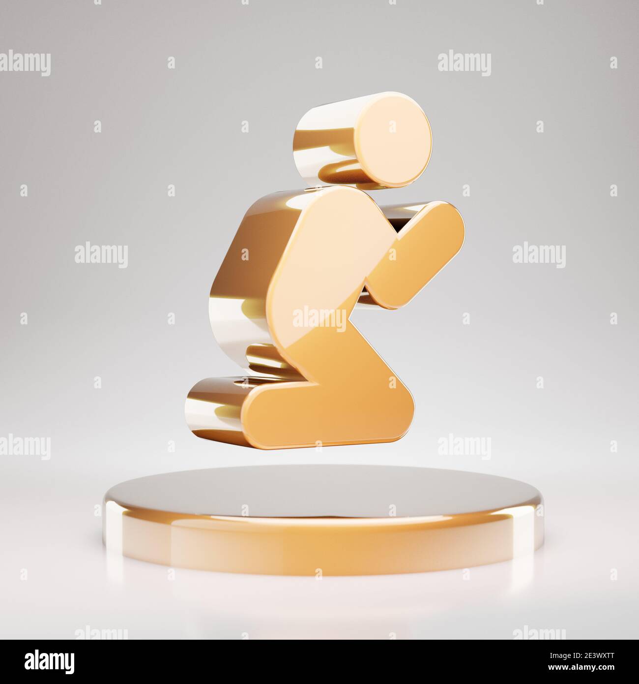 Pray icon. Yellow Gold Pray symbol on golden podium. 3D rendered Social ...