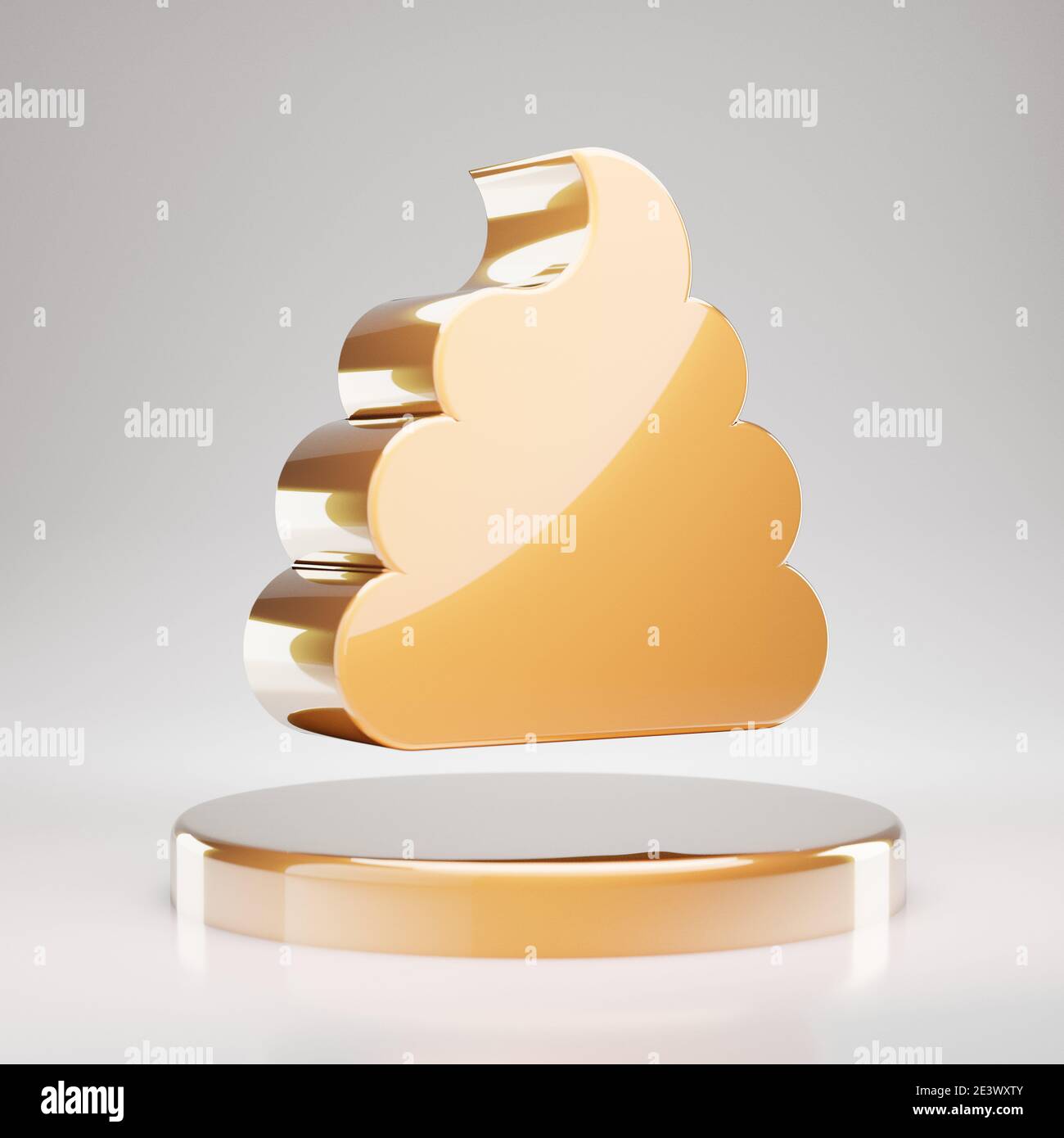 Poo icon. Yellow Gold Poo symbol on golden podium. 3D rendered Social ...