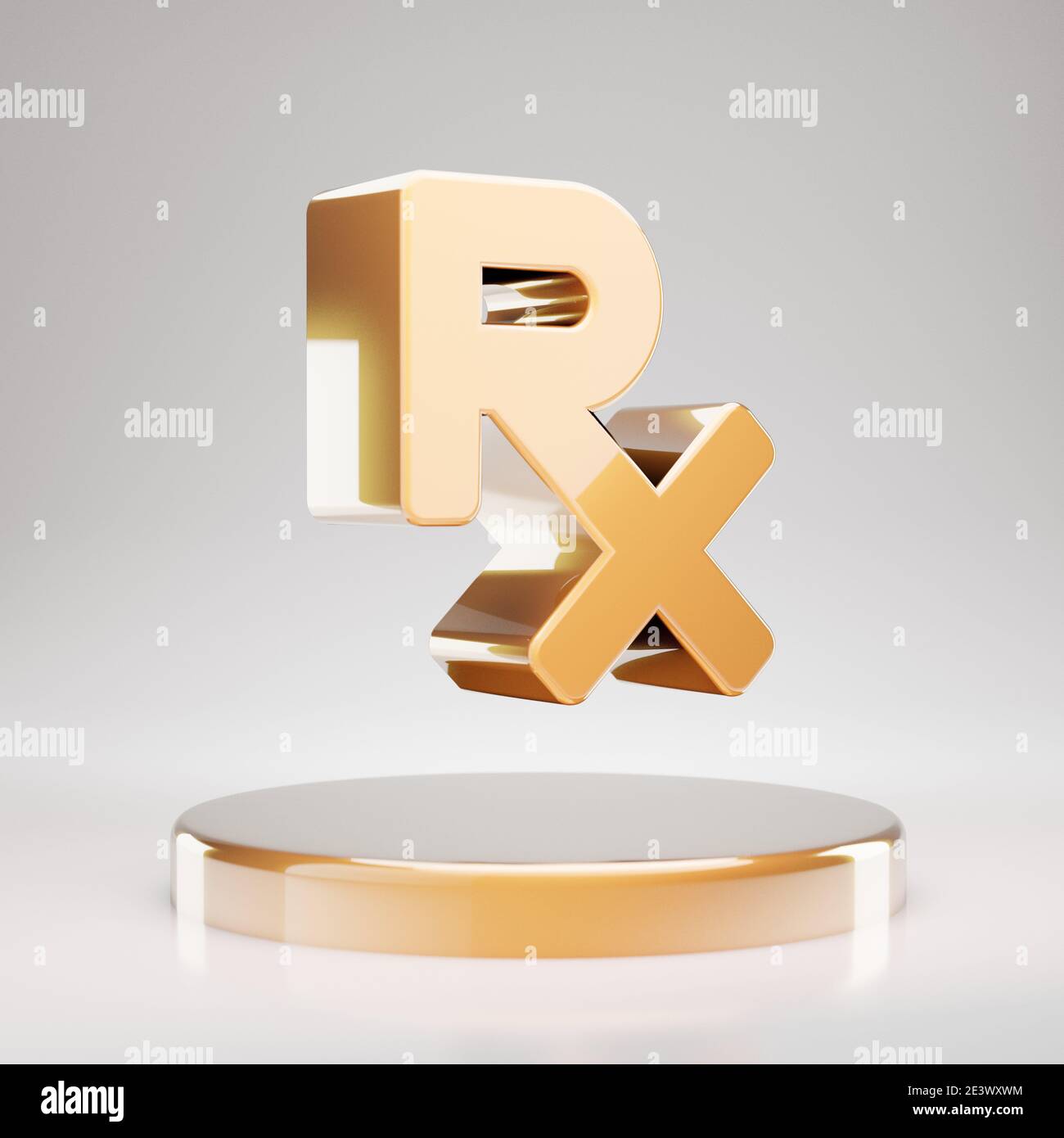 Prescription icon. Yellow Gold Prescription symbol on golden podium. 3D ...