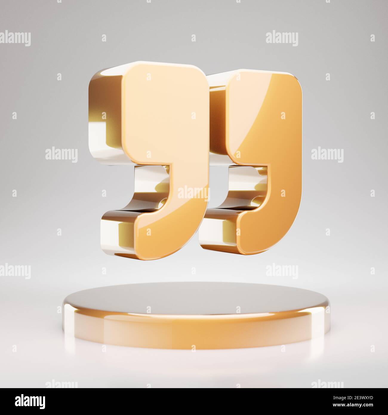 Quote Right icon. Yellow Gold Quote Right symbol on golden podium. 3D ...