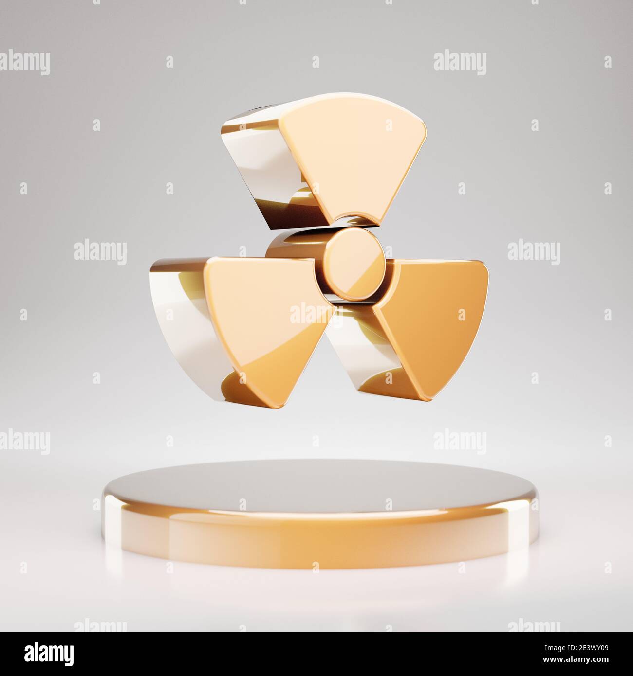 Radiation icon. Yellow Gold Radiation symbol on golden podium. 3D ...