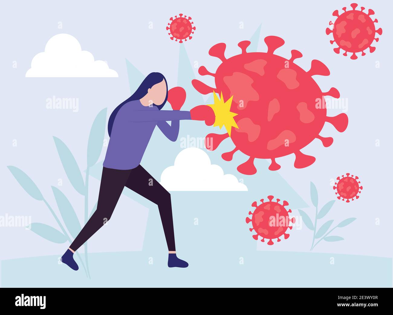 covid 19 virus fight and woman with boxing gloves design of 2019 ncov ...