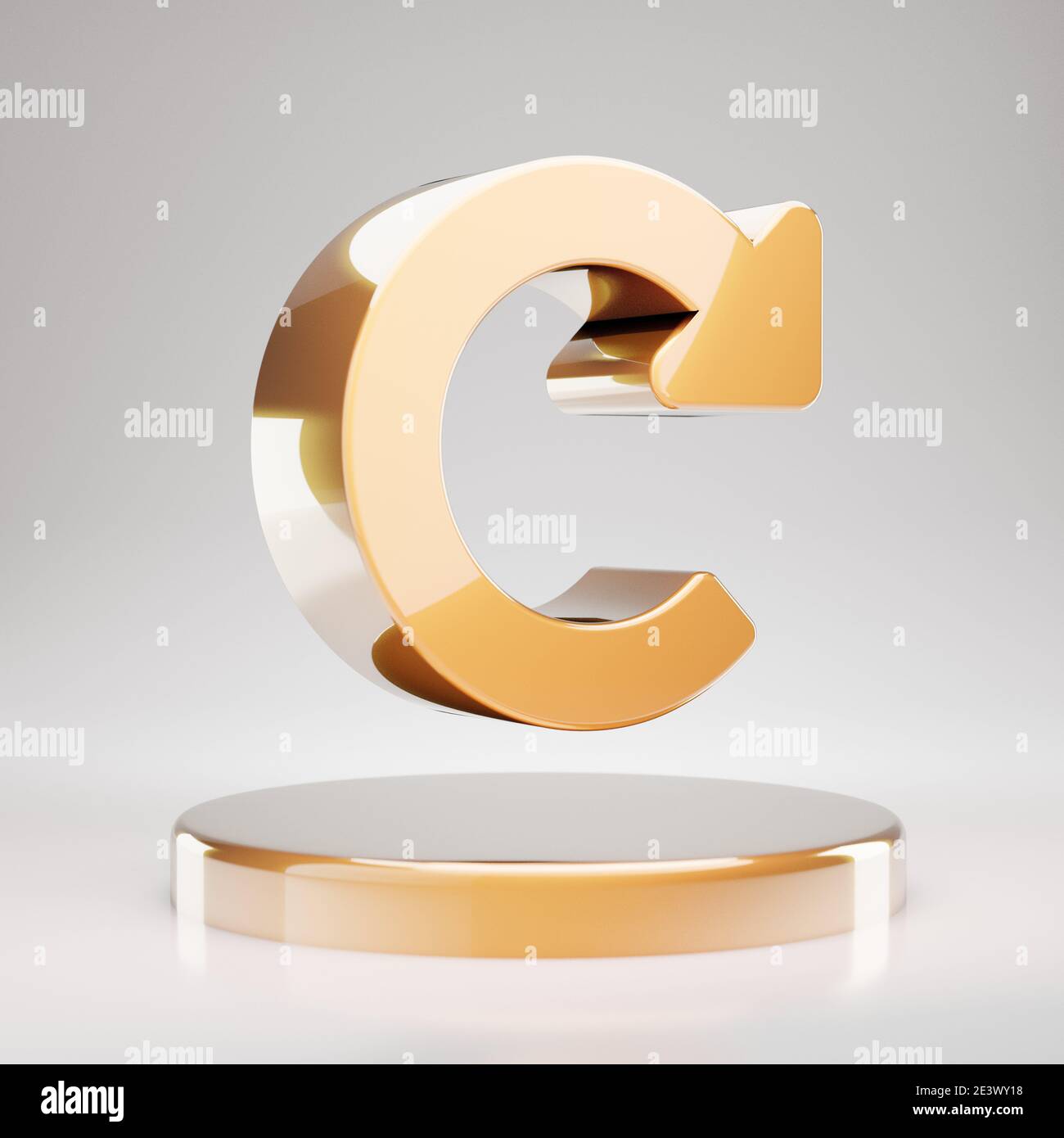 Redo icon. Yellow Gold Recycle symbol on golden podium. 3D rendered ...