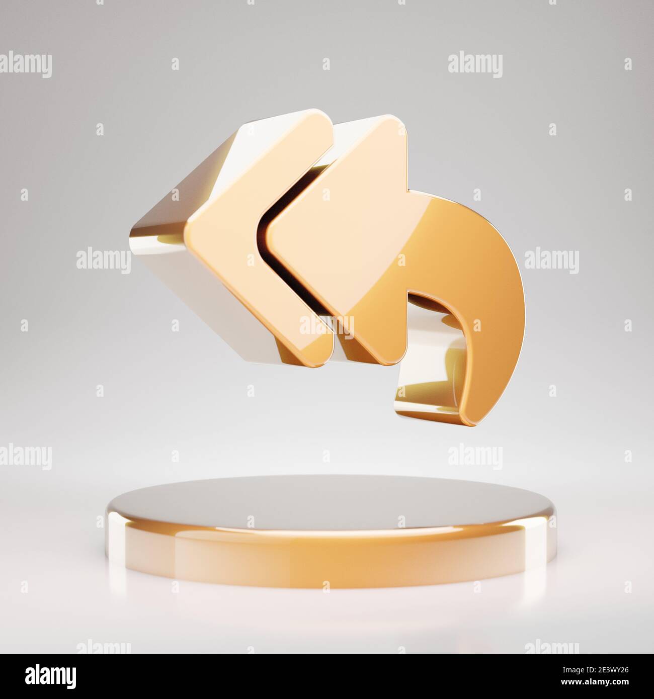 Reply All icon. Yellow Gold Reply All symbol on golden podium. 3D ...